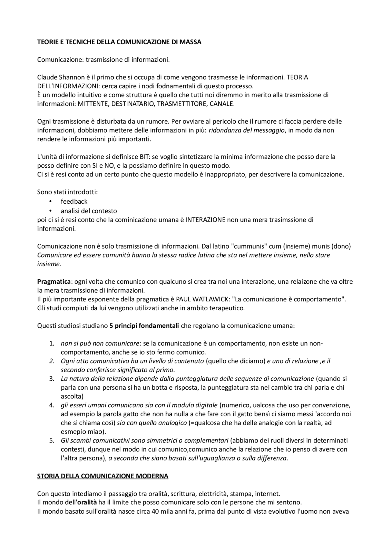 Appunti Teorie E Tecniche Delle Comunicazioni Di Massa Docsity