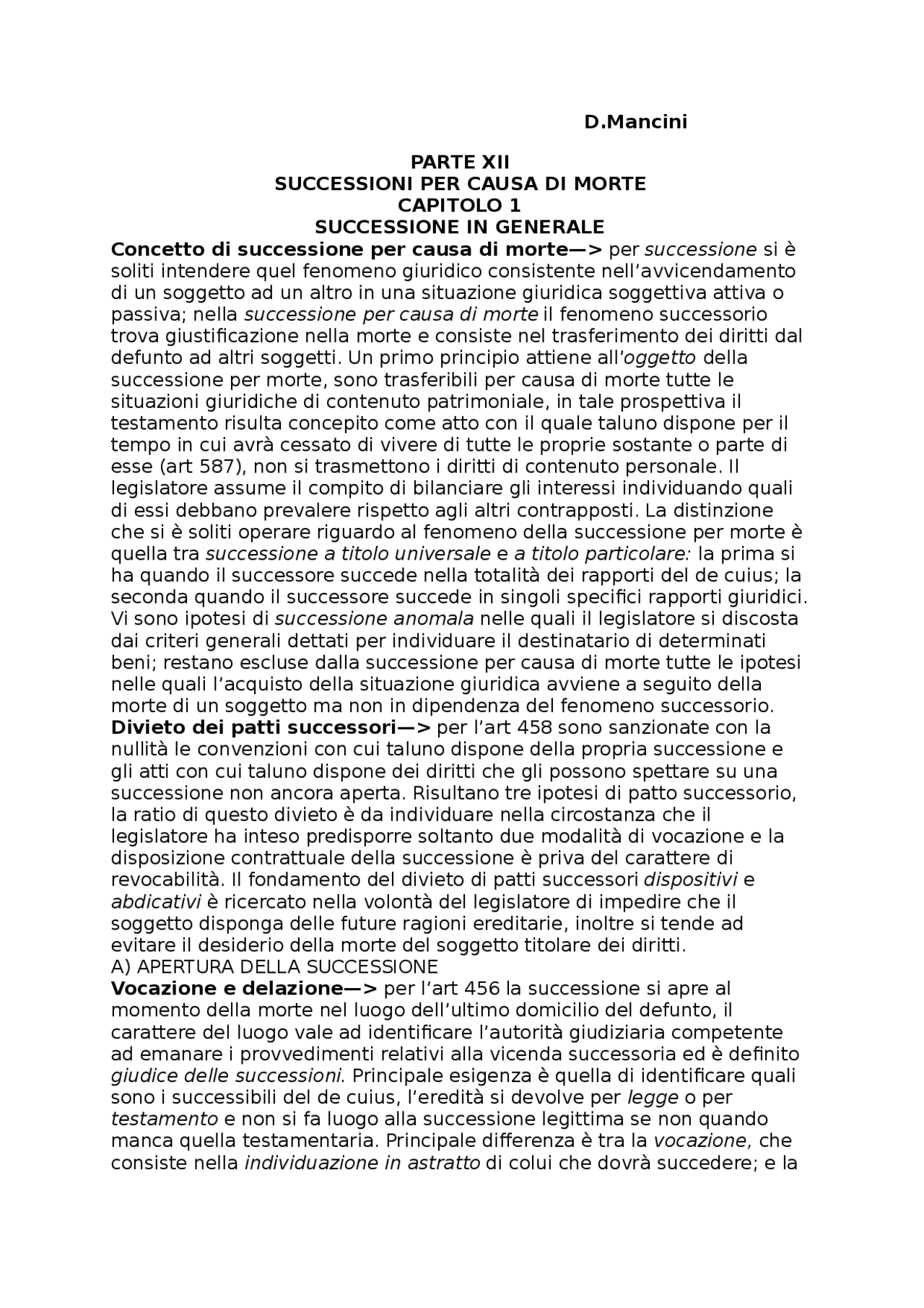 Successione Per Causa Di Morte Docsity