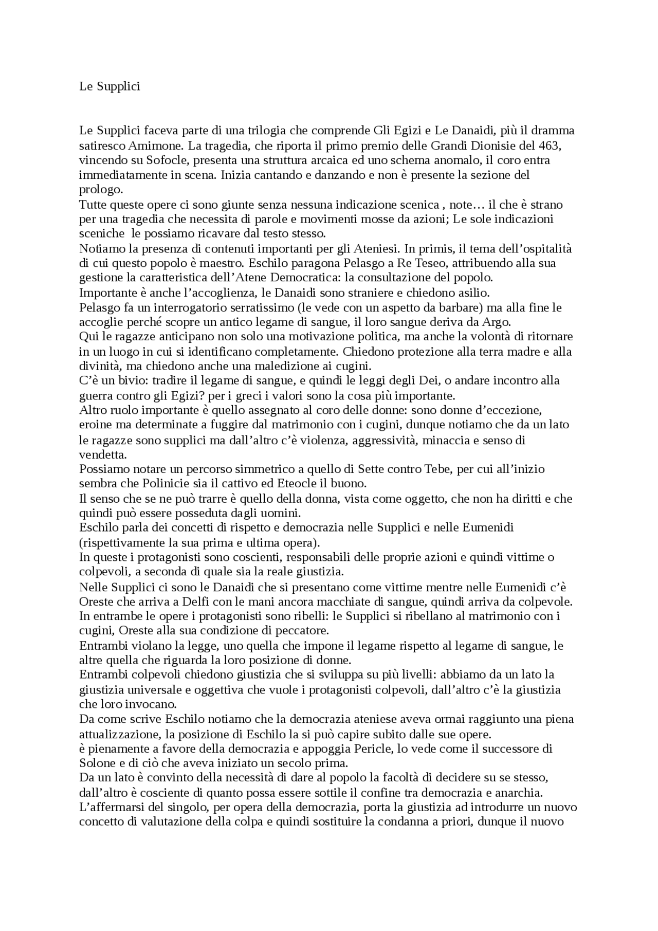 Le Supplici Di Eschilo Docsity