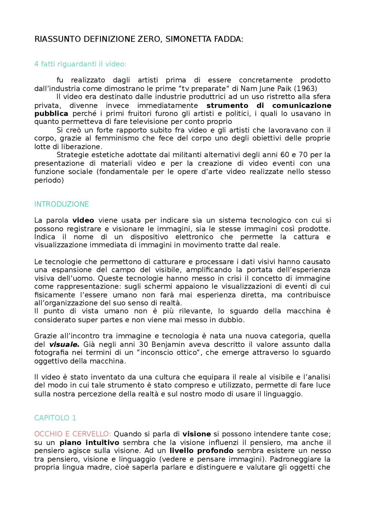 Riassunto Definizione Zero Simonetta Fadda Docsity