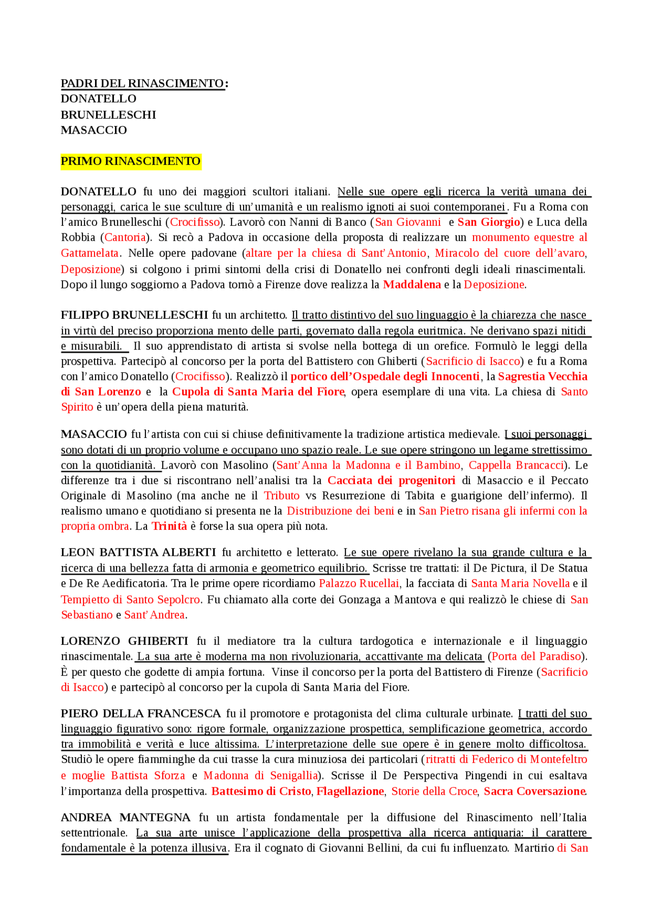 Biografie degli artisti rinascimentali - Docsity