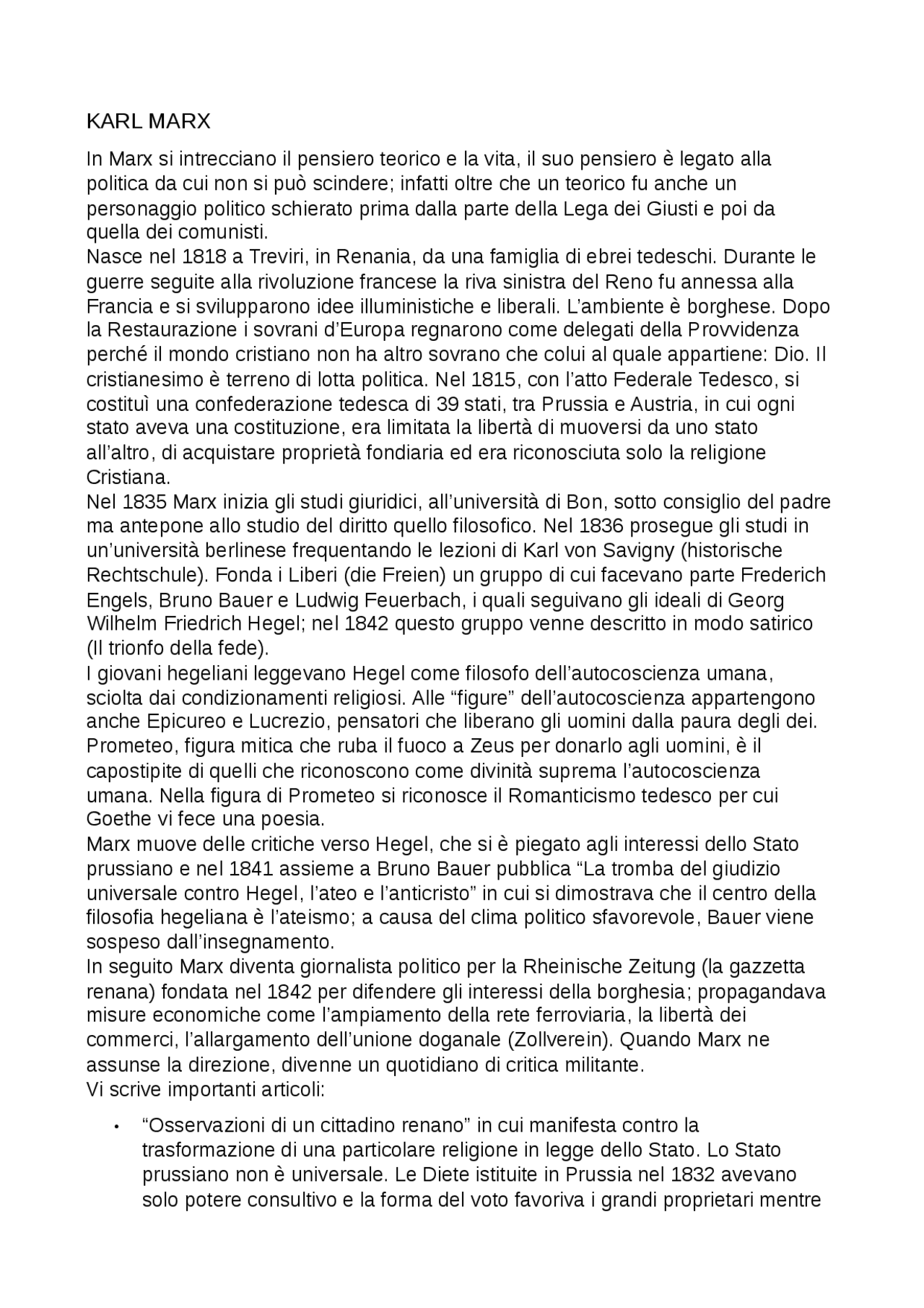 Karl Marx: tra filosofia e politica - Docsity