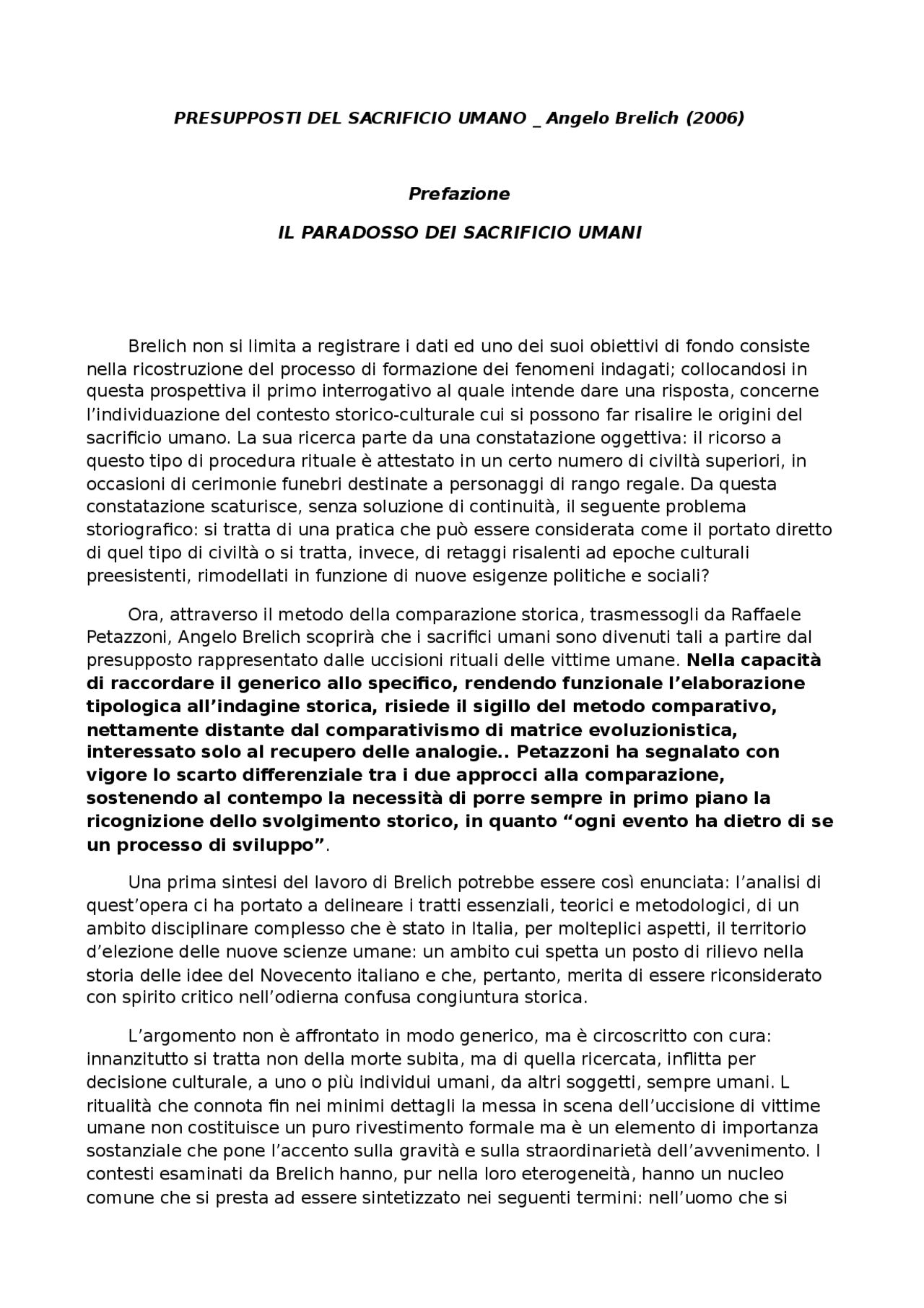 Presupposti Del Sacrificio Umano Angelo Brelich Docsity