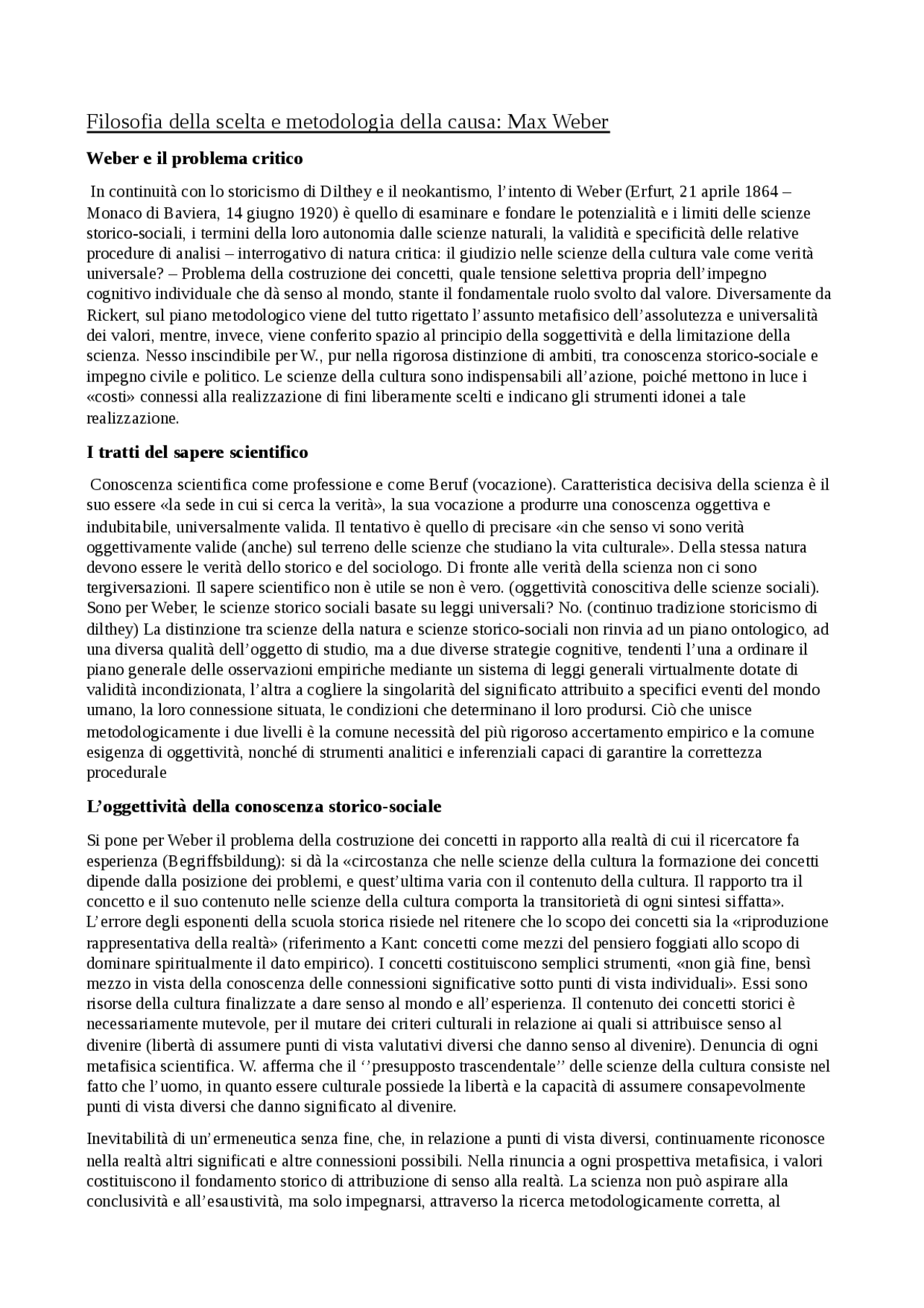 Cap 7 Weber Riassunto Docsity