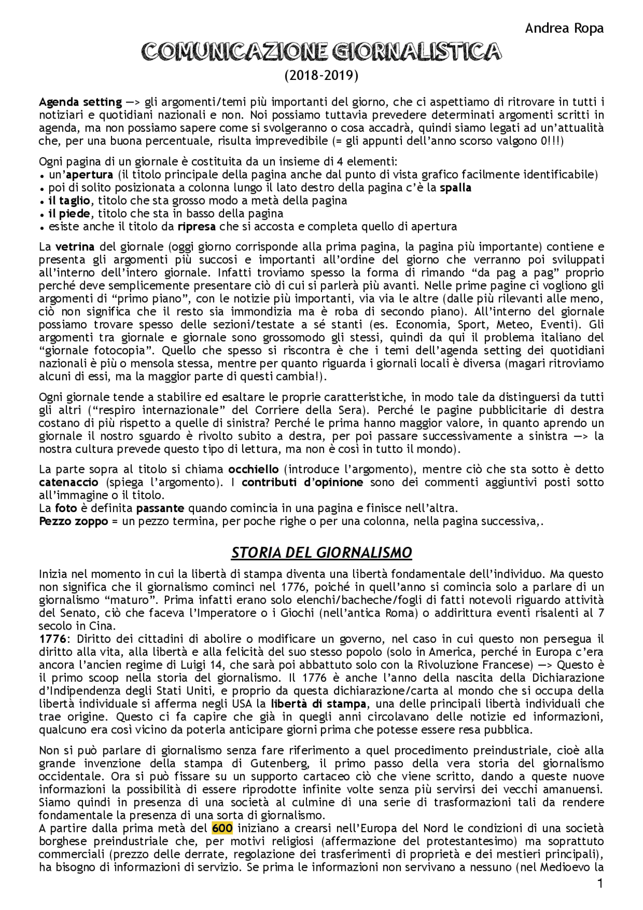 Appunti Corso Comunicazione Giornalistica Andrea Ropa Docsity