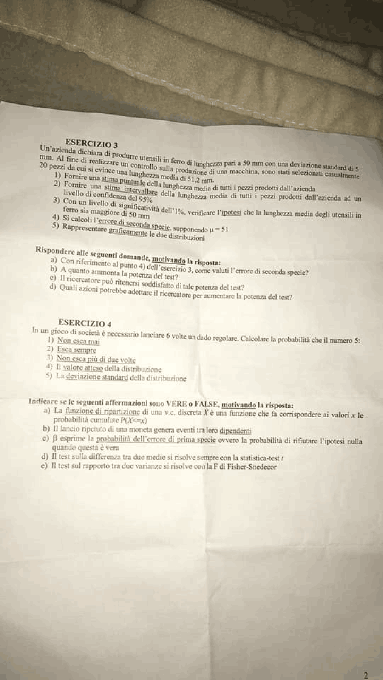 Prova Desame Statistica Economica Docsity