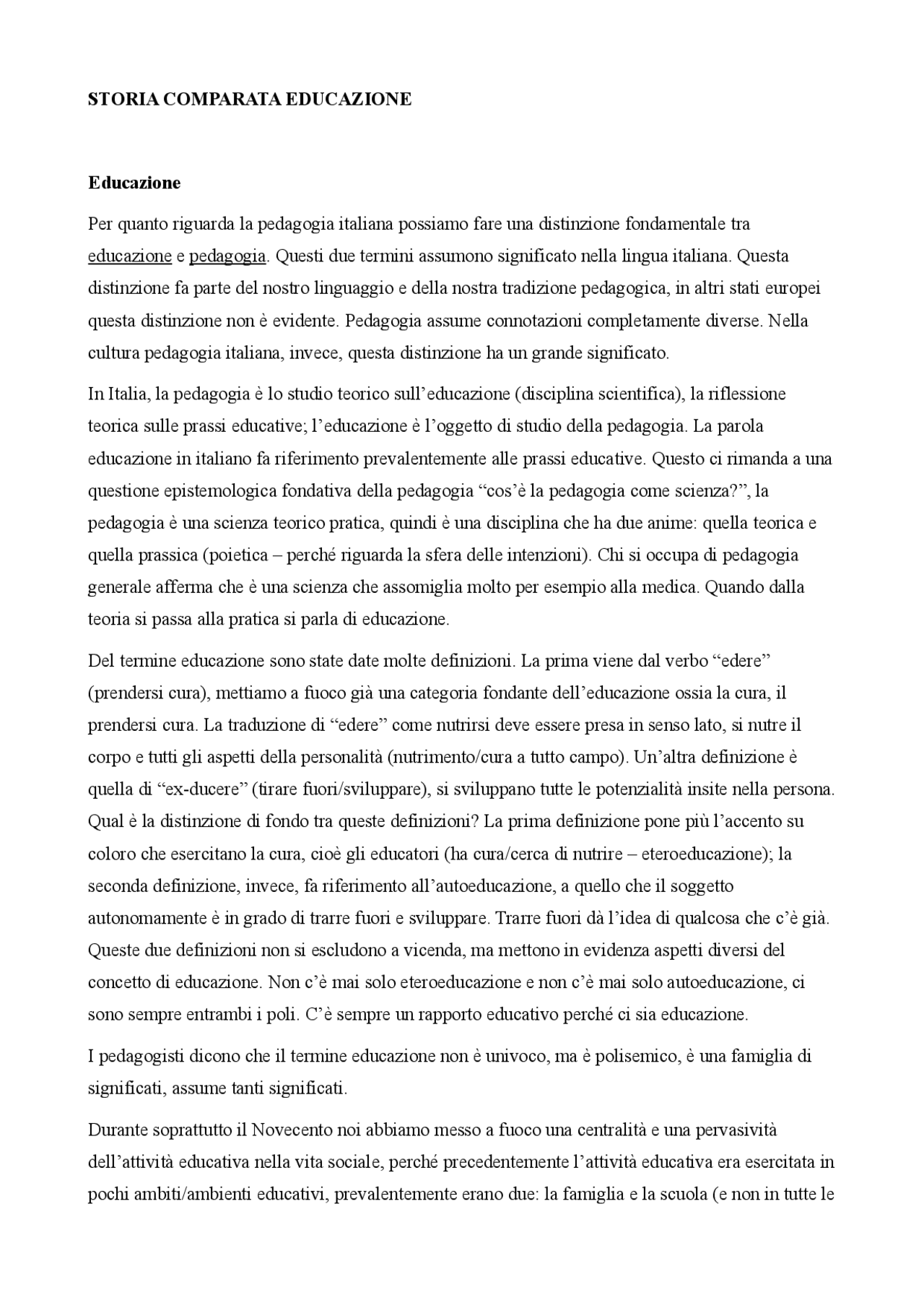 Storia Educazione Comparata Docsity