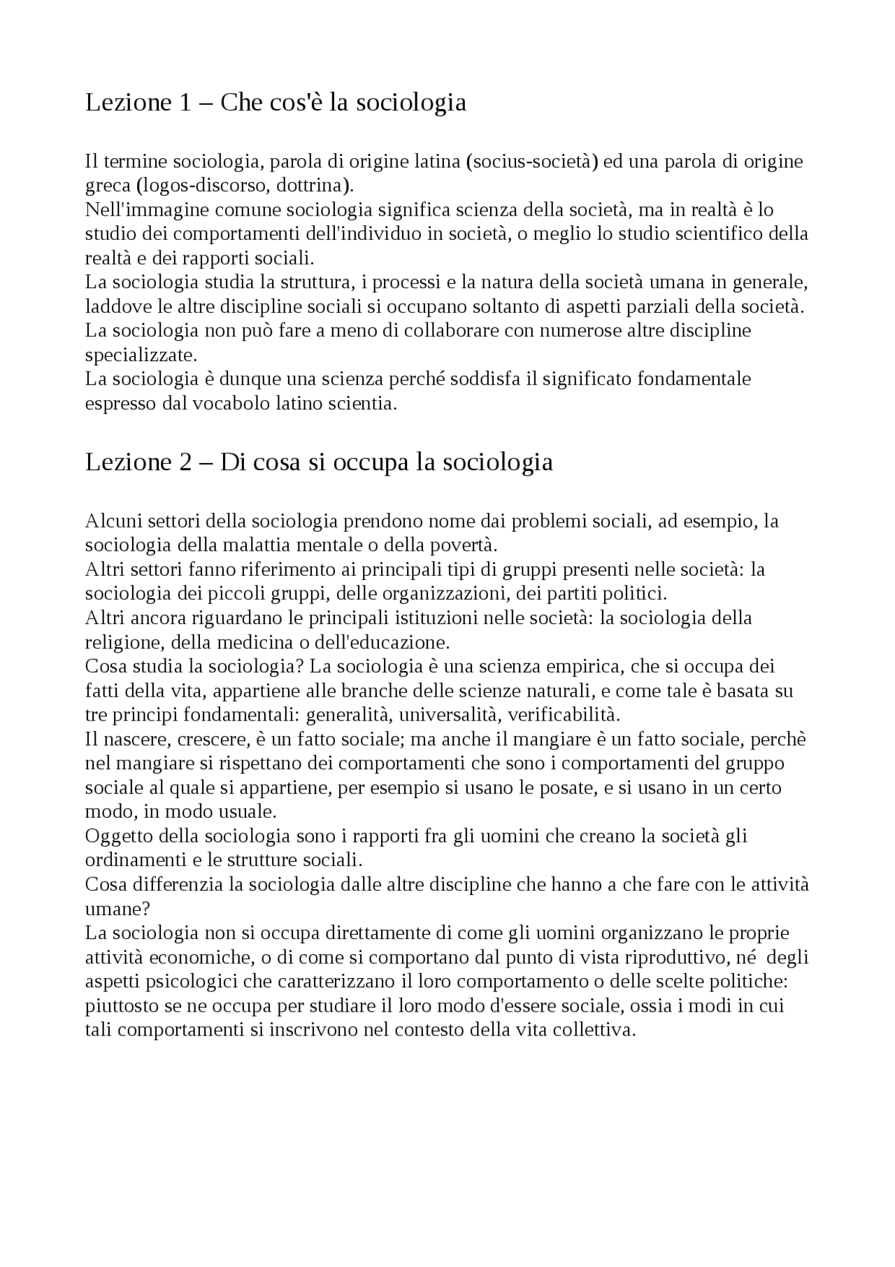 Sociologia Generale Riassunti Docsity