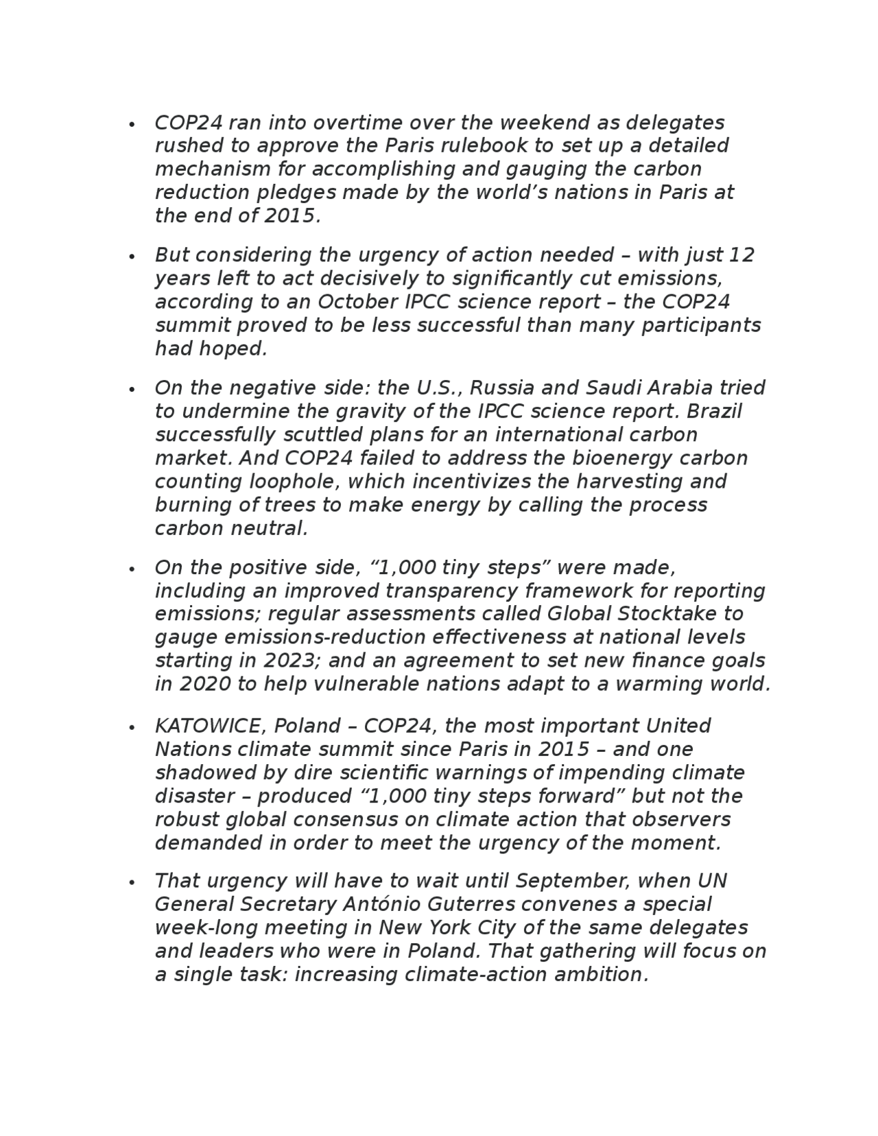 COP24 Summit: 1,000 Tiny Steps Forward in Climate Action | Study notes ...