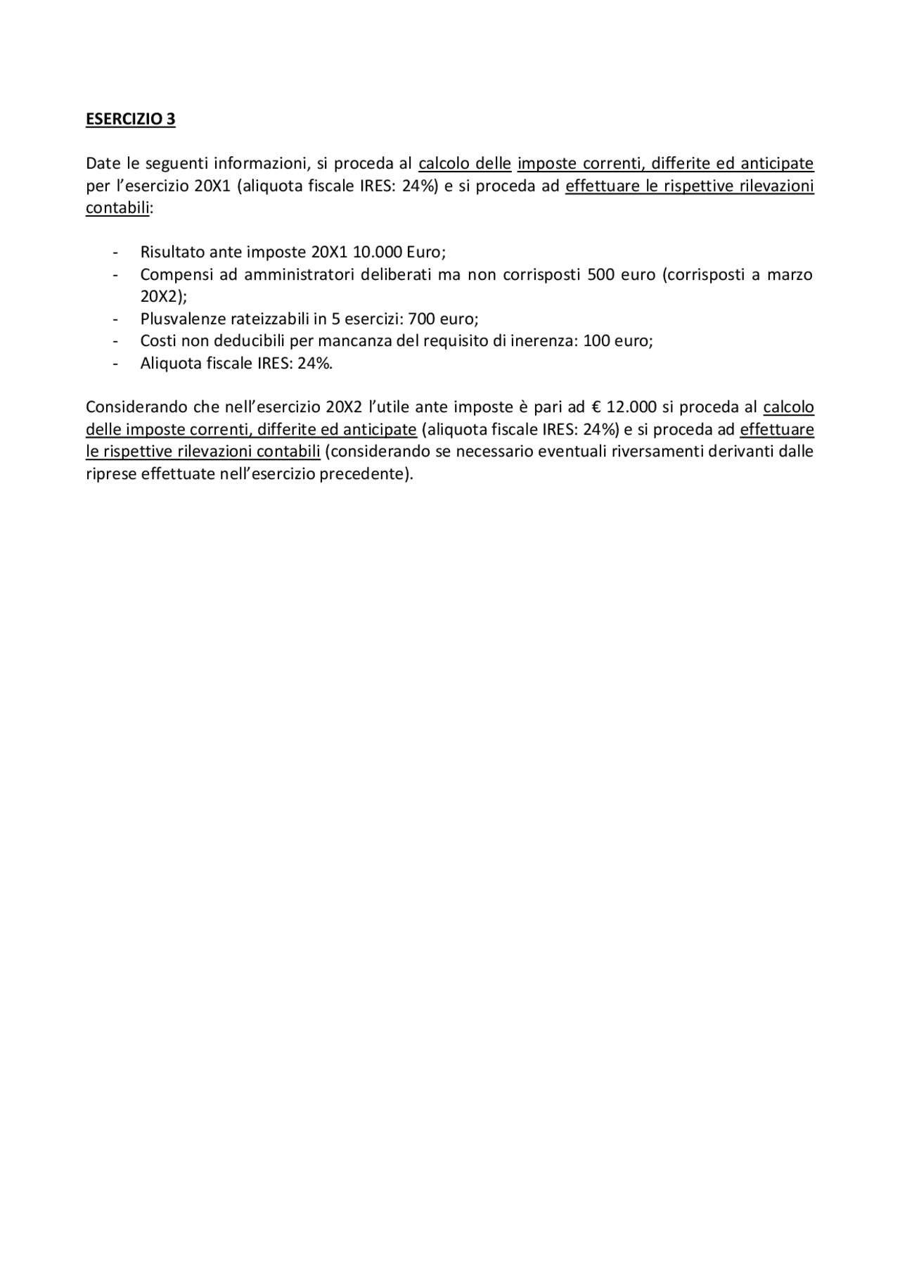 Esercizo Di Ragioneria Sul Calcolo Delle Imposte Docsity