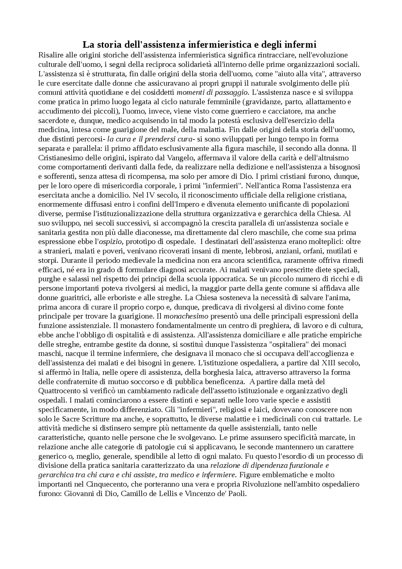 Storia Dellassistenza Infermieristica Appunti Di Infermieristica