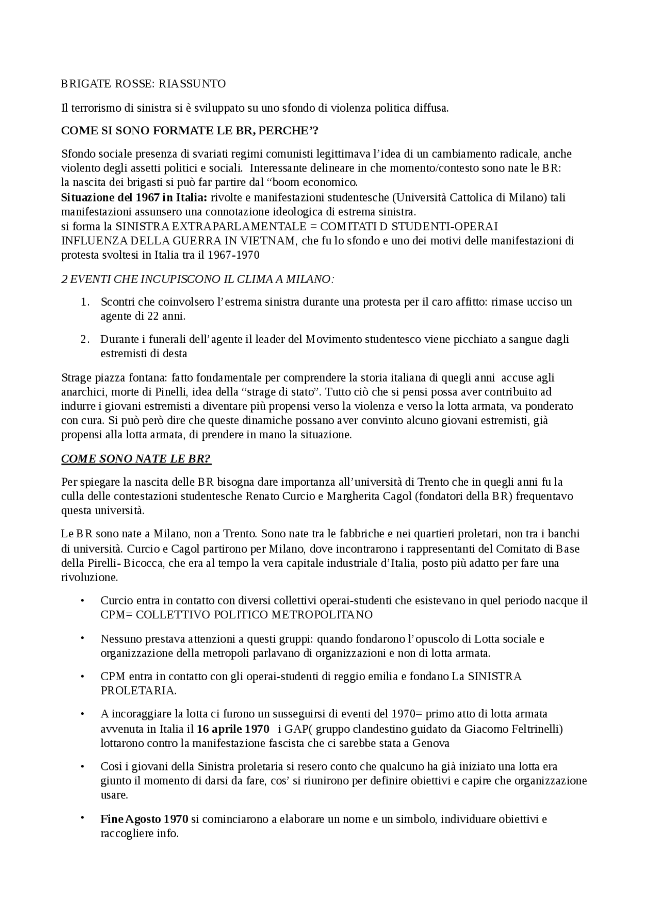 Le Brigate Rosse A Milano Docsity
