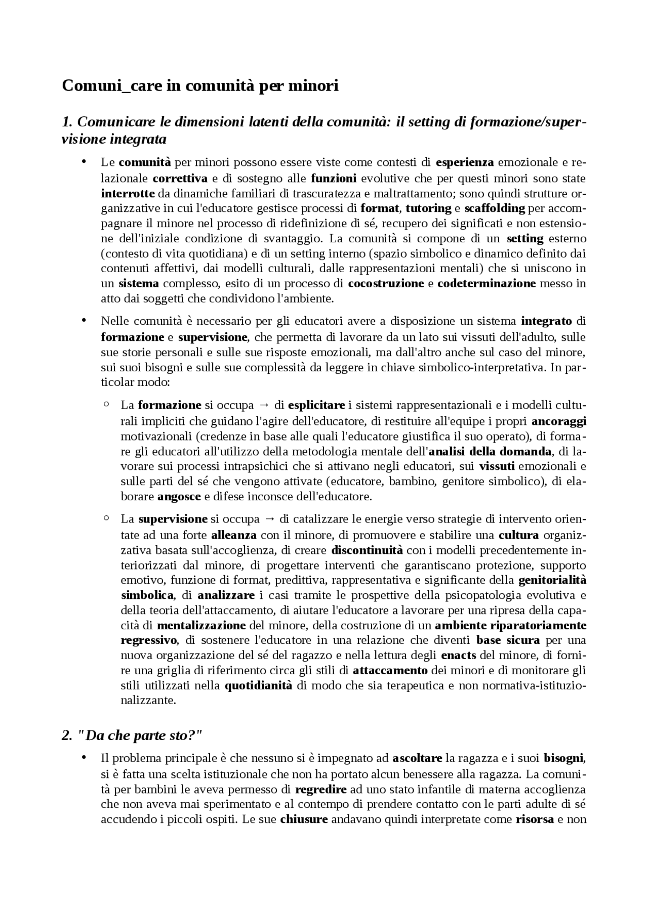 Riassunto Del Libro Comuni Care Docsity