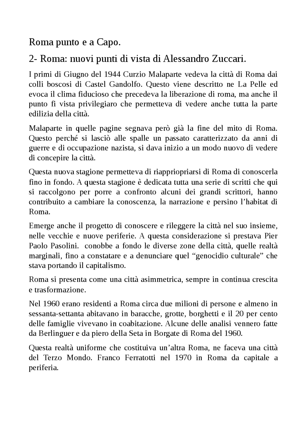 Riassunto Prima Parte Roma Punto E A Capo Docsity