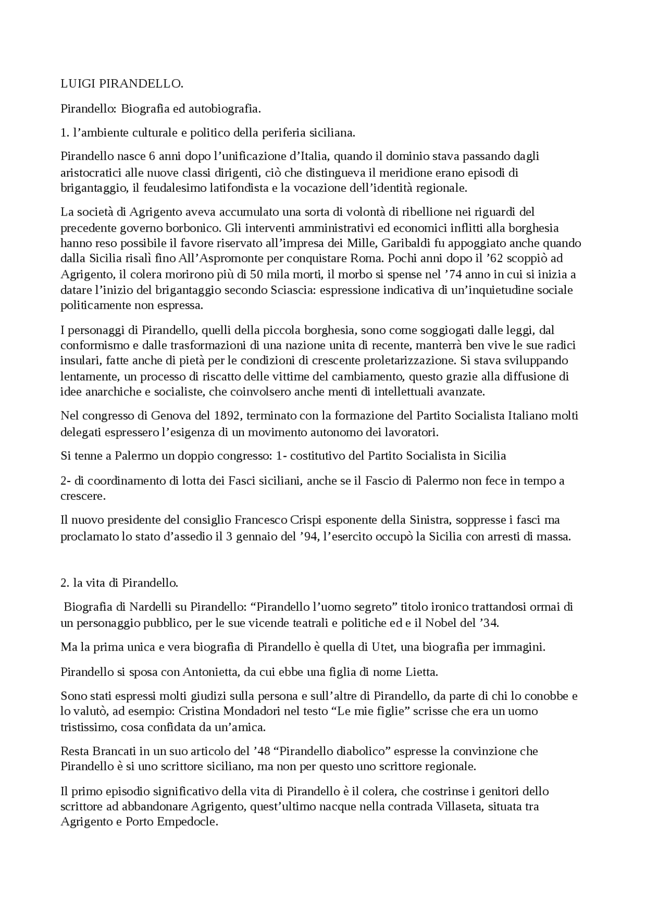 Pirandello Riassunto Docsity