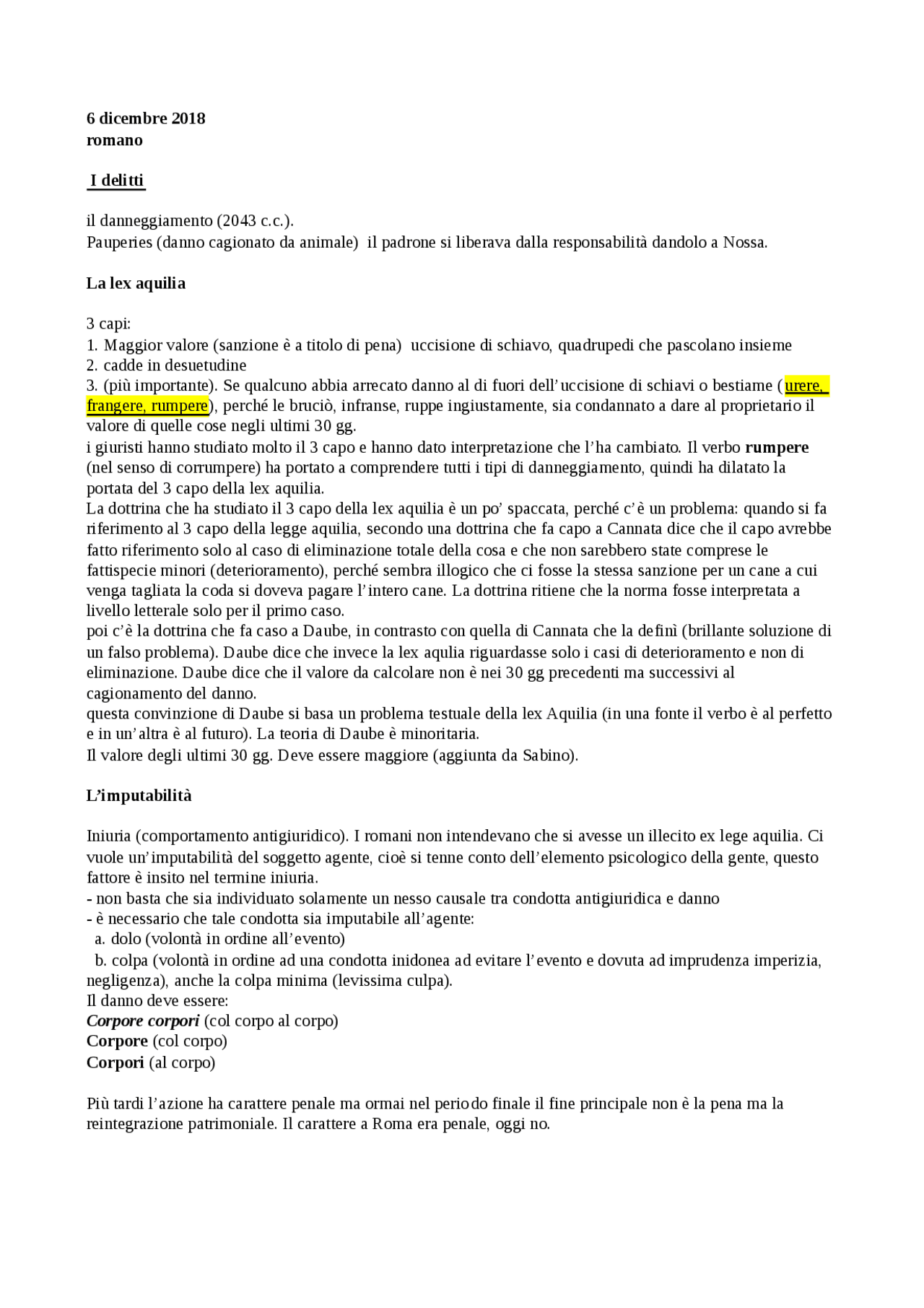 Appunti Sui Delitti E La Lex Aquilia Docsity