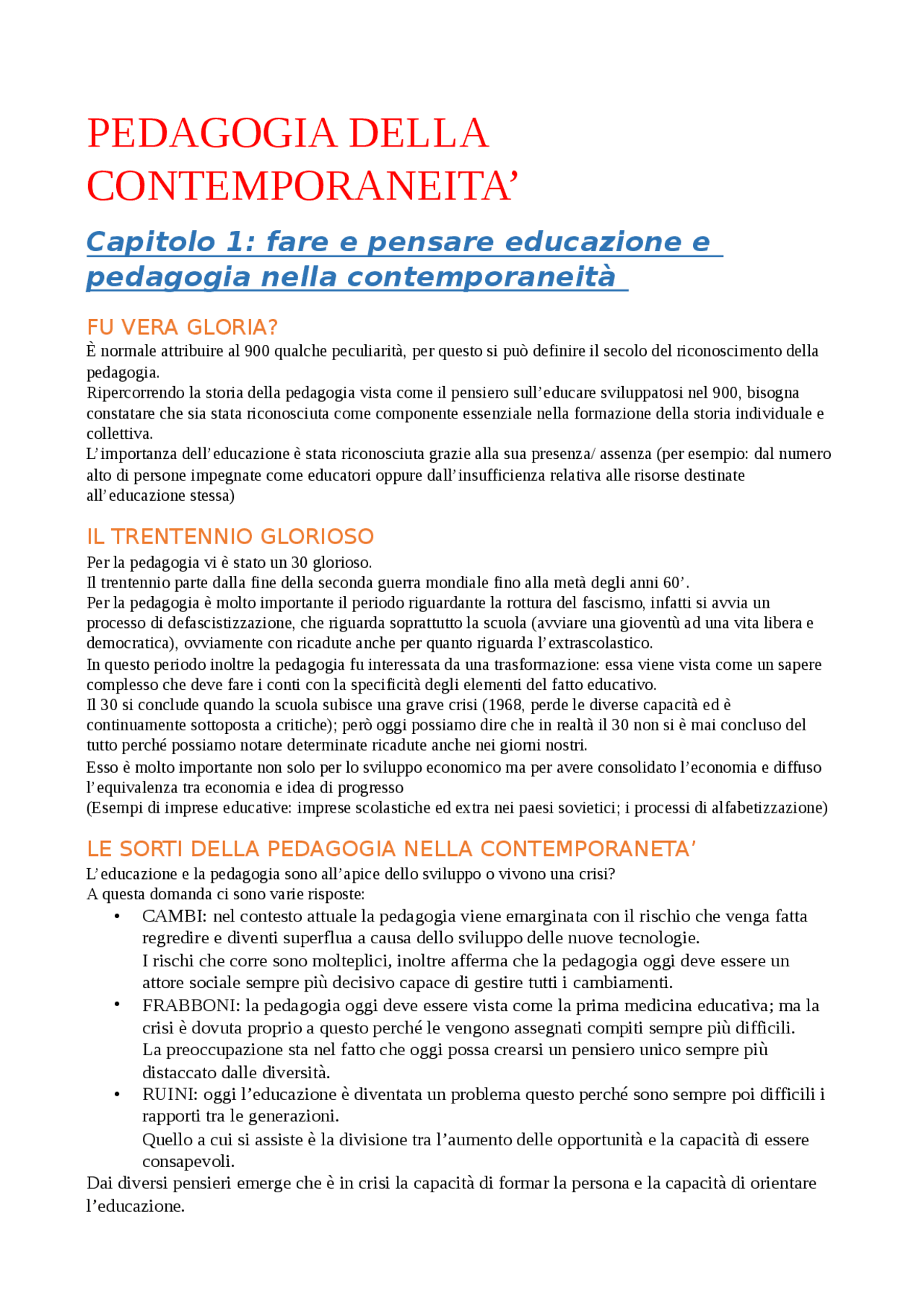 Pedagogia Della Contemporaneità Docsity