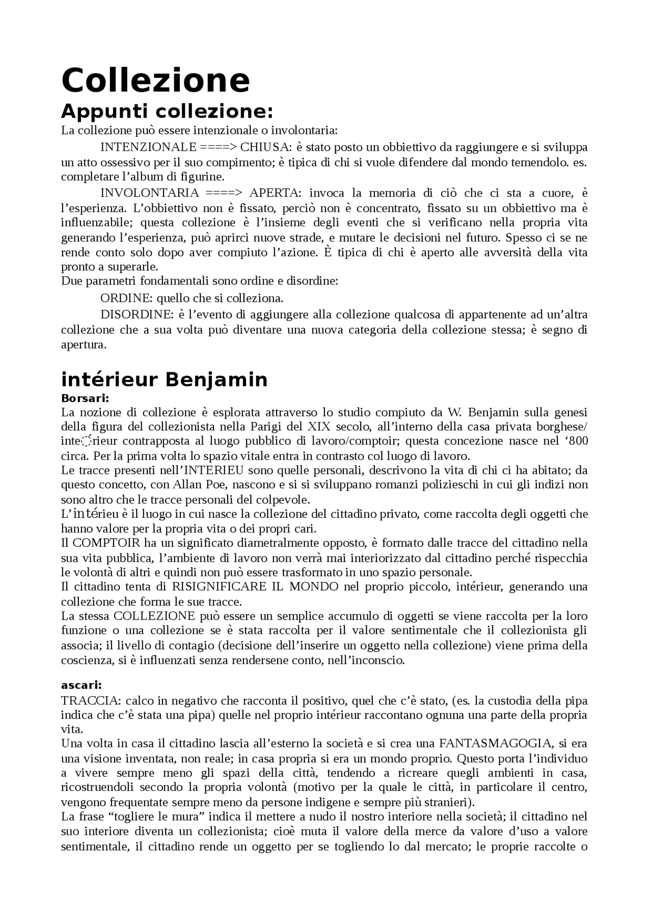 Collezione W Benjamin Docsity