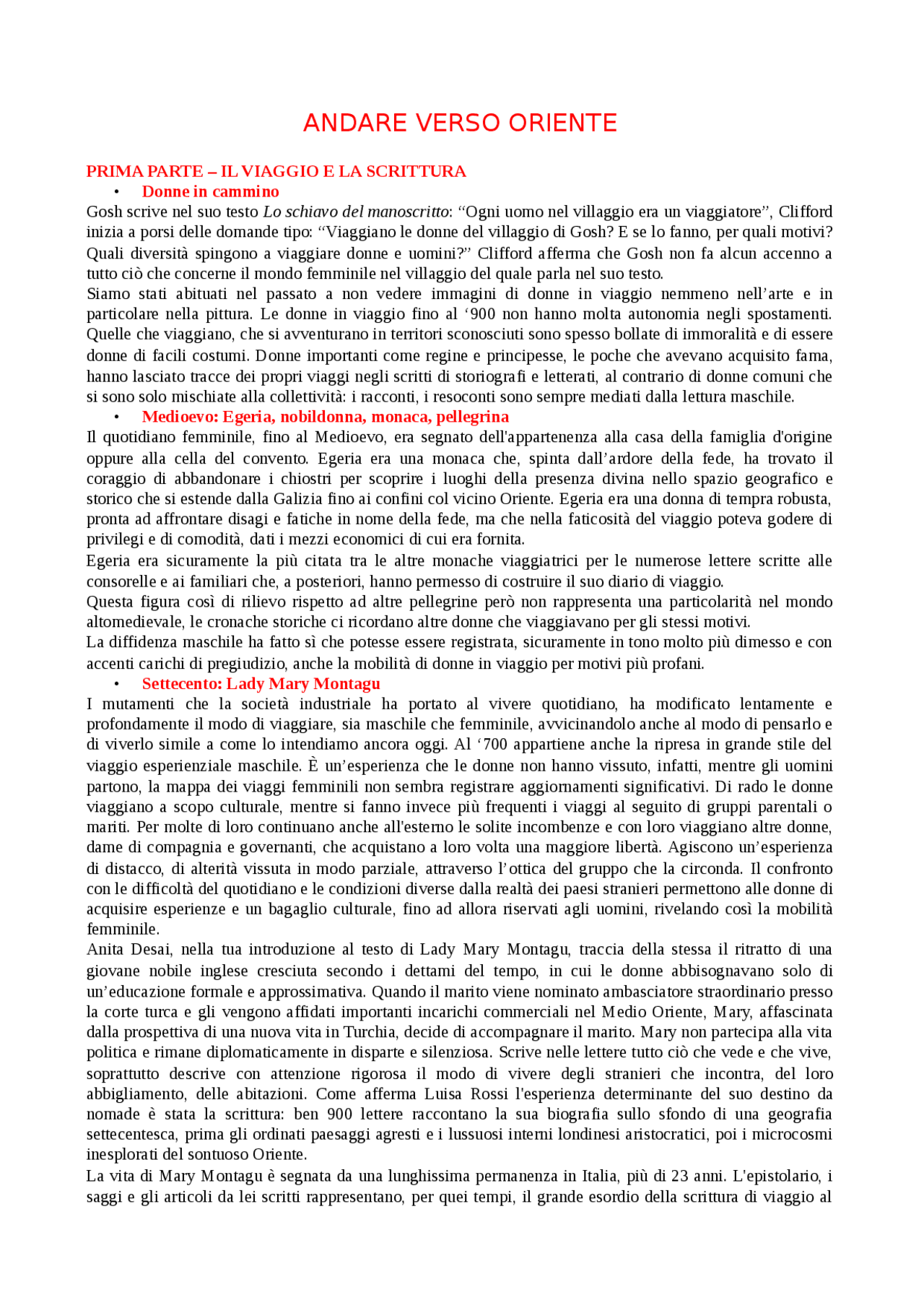 Andare Verso Oriente Riassunto Docsity