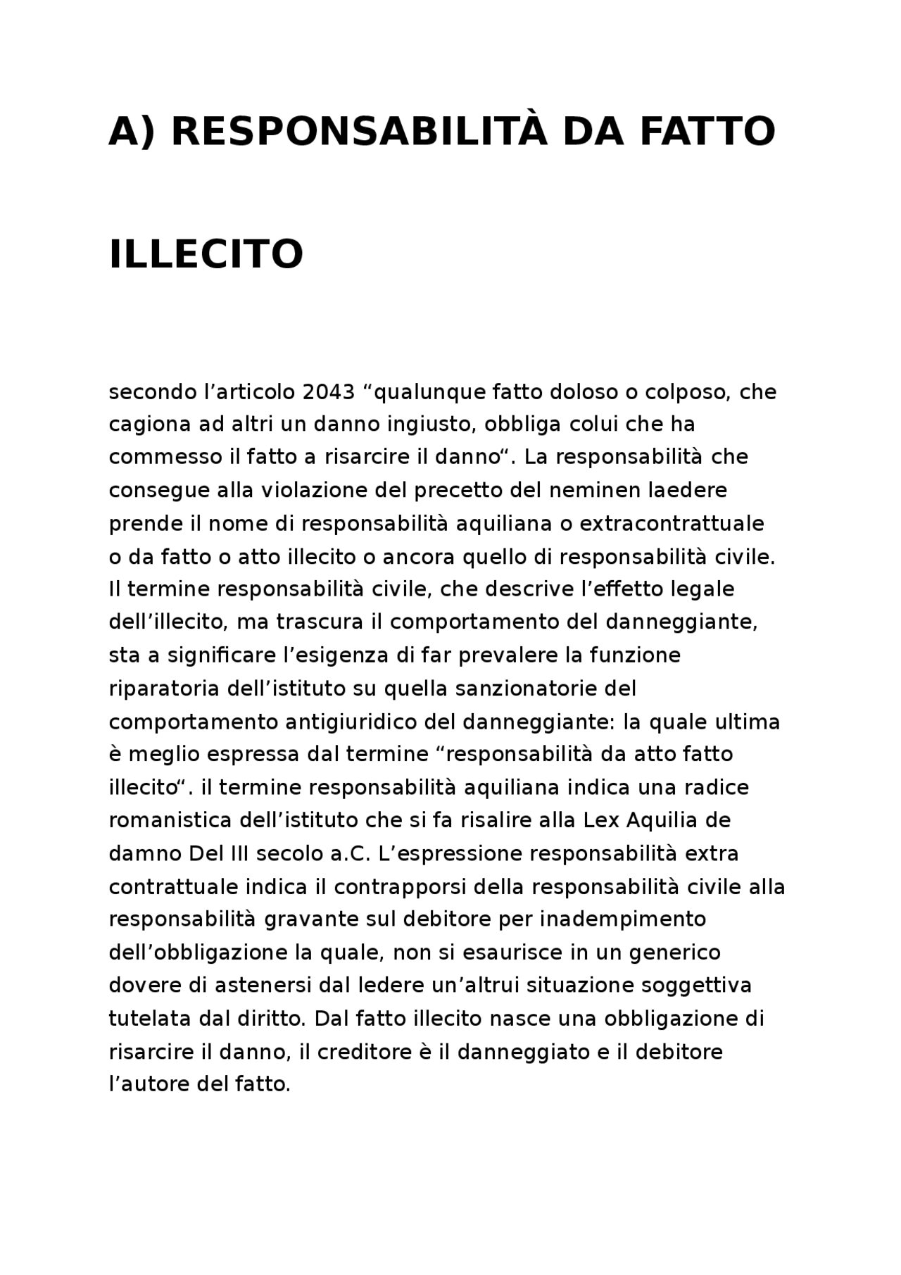 Il Fatto Illecito Appunti Appunti Di Diritto Privato Docsity