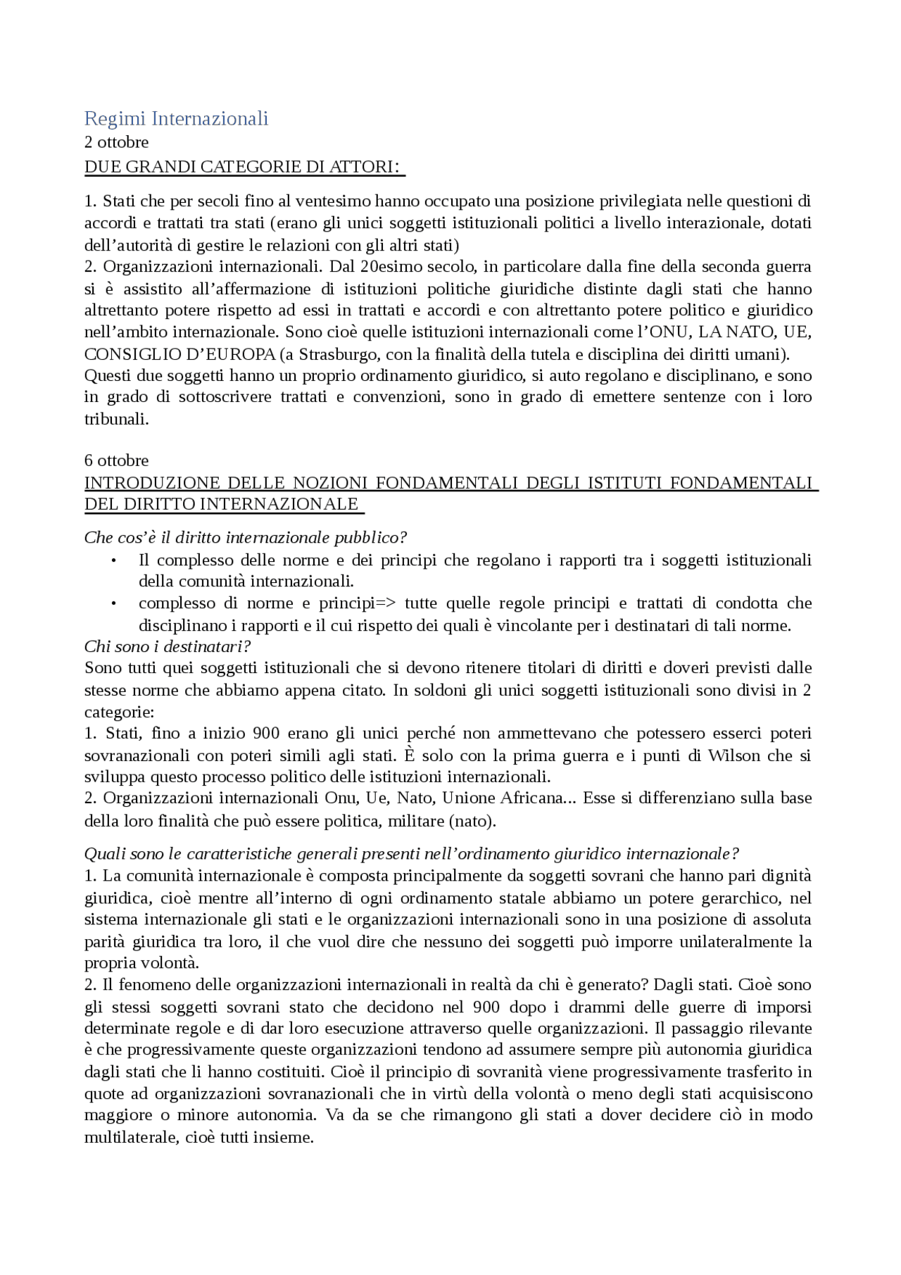 Appunti Lezioni Regimi Internazionali Galantini Docsity