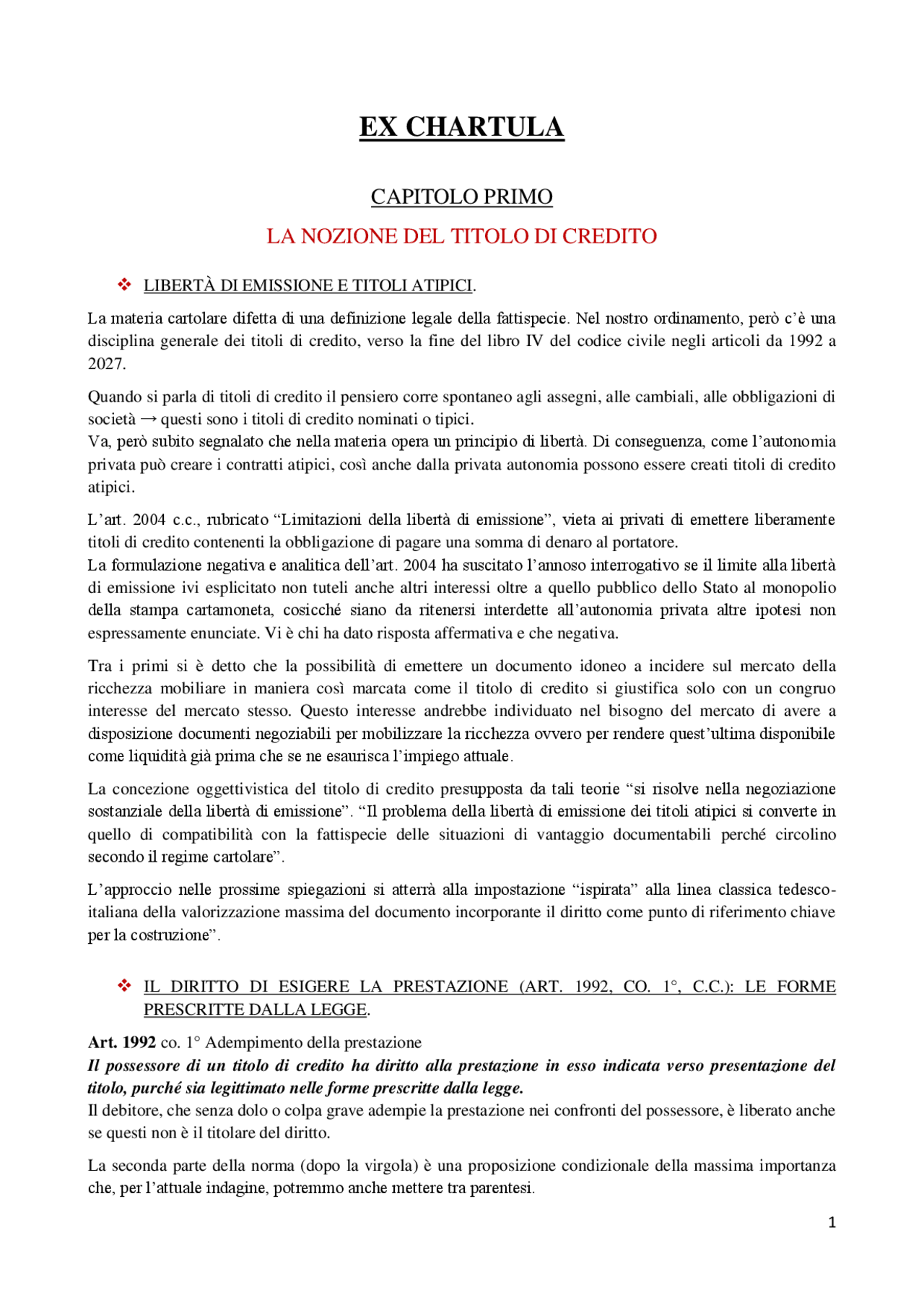 Riassunto Ex Chartula (capitoli 1 e 3) - Docsity