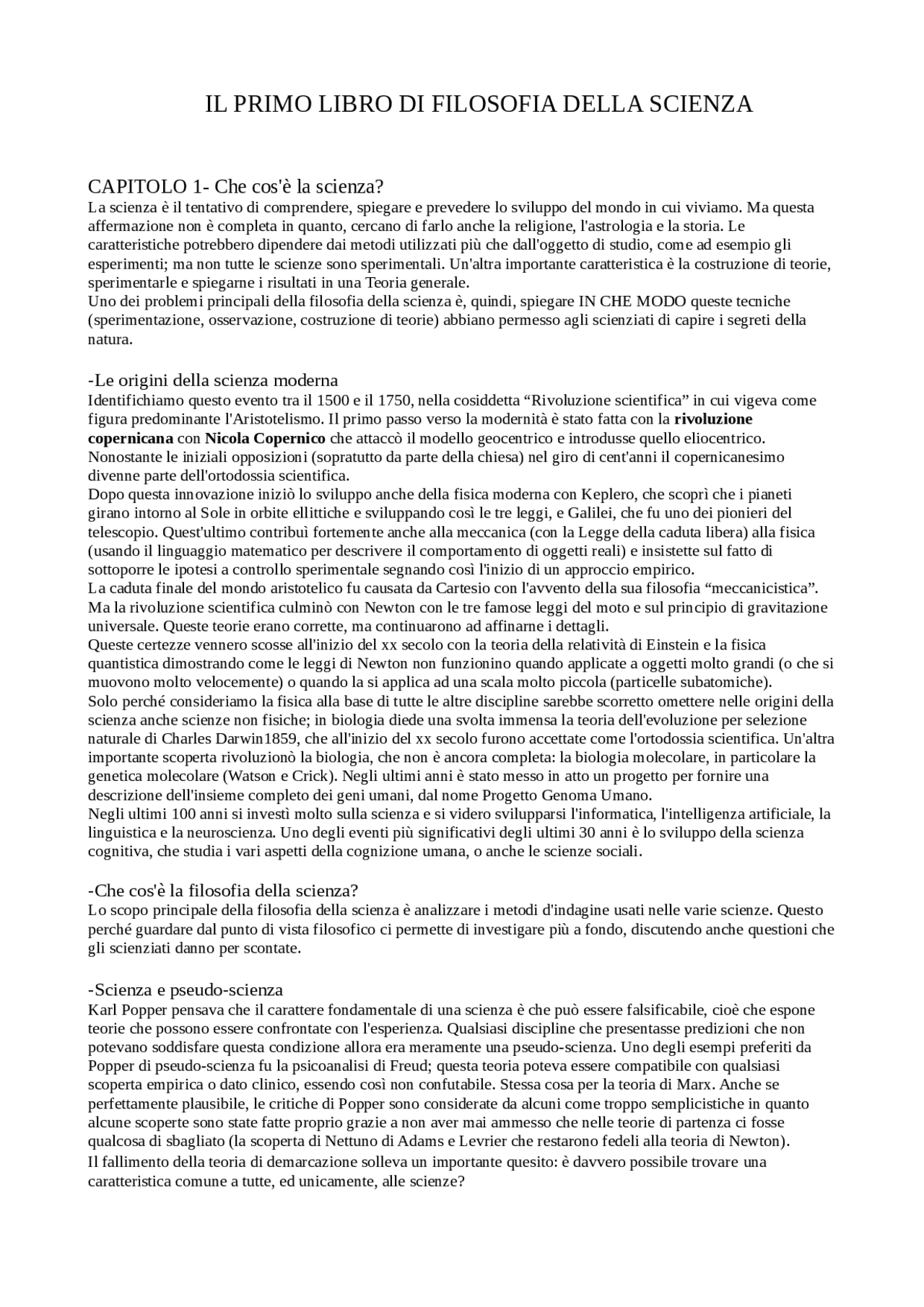 Il Primo Libro Di Filosofia Della Scienza Docsity