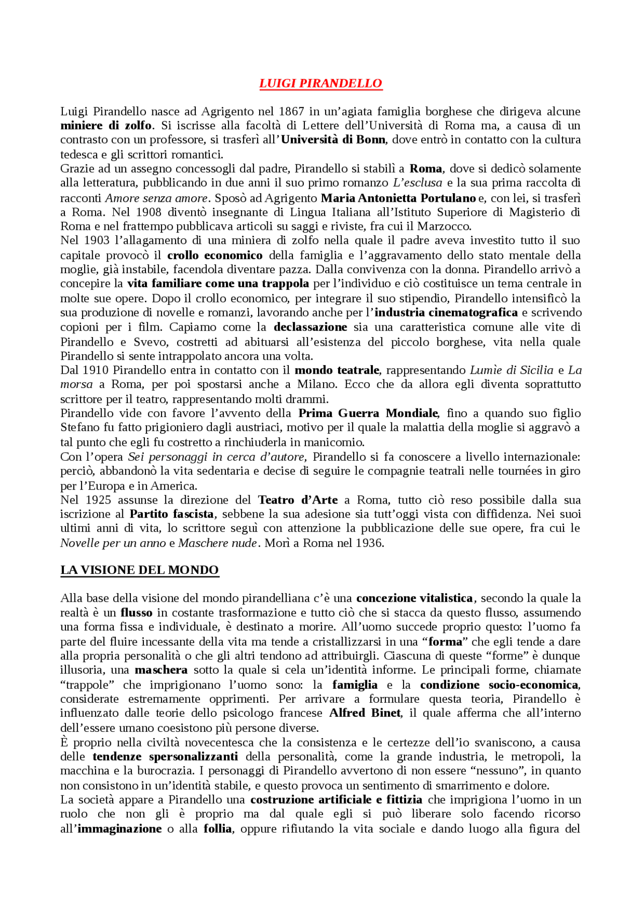 Luigi Pirandello Riassunto Da Il Piacere Dei Testi I Classici Nostri