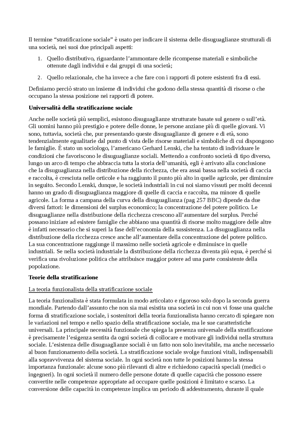 Stratificazione E Classi Sociali Docsity