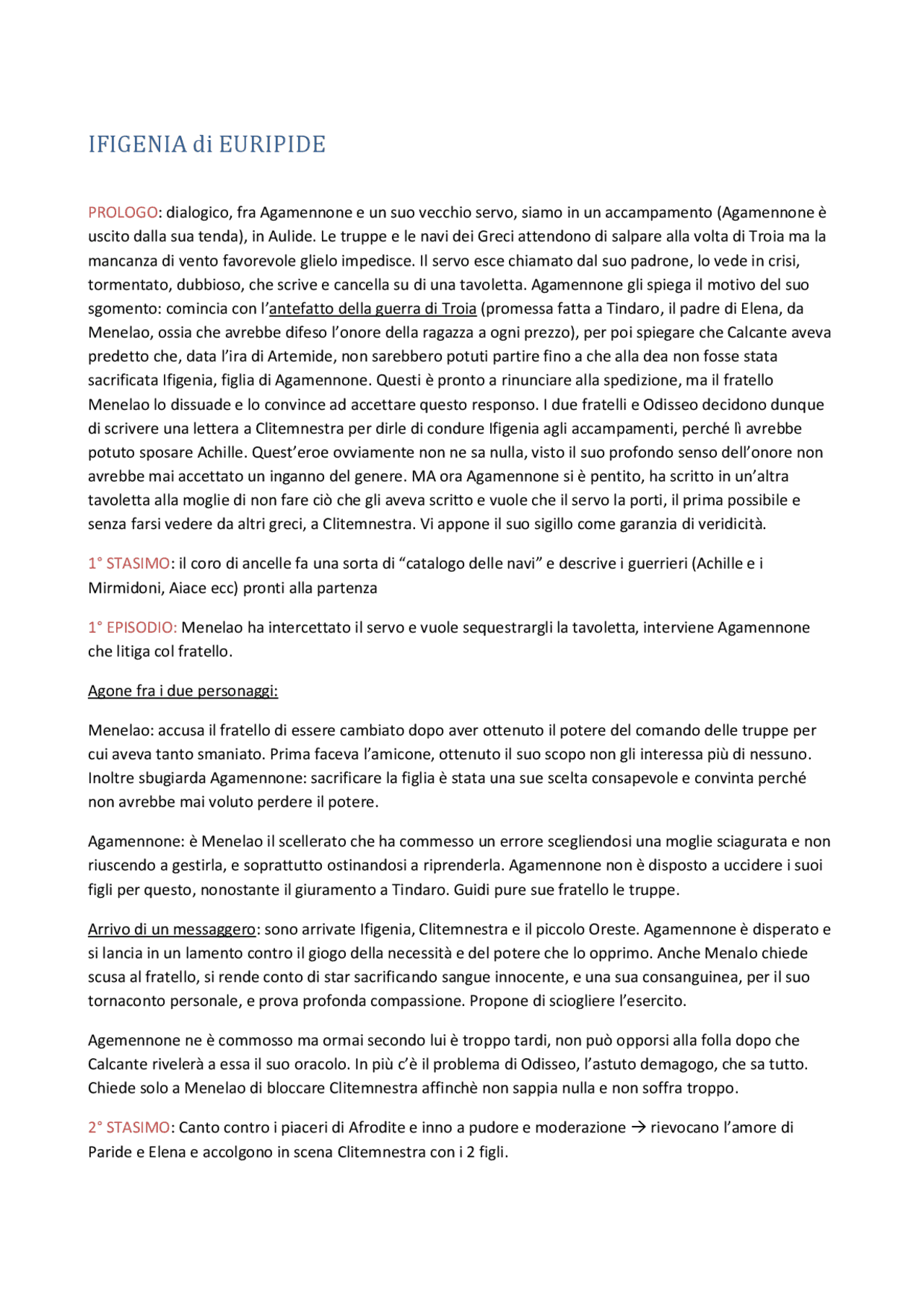 Ifigenia Di Euripide Riassunto Dettagliatonuclei Tematici Docsity