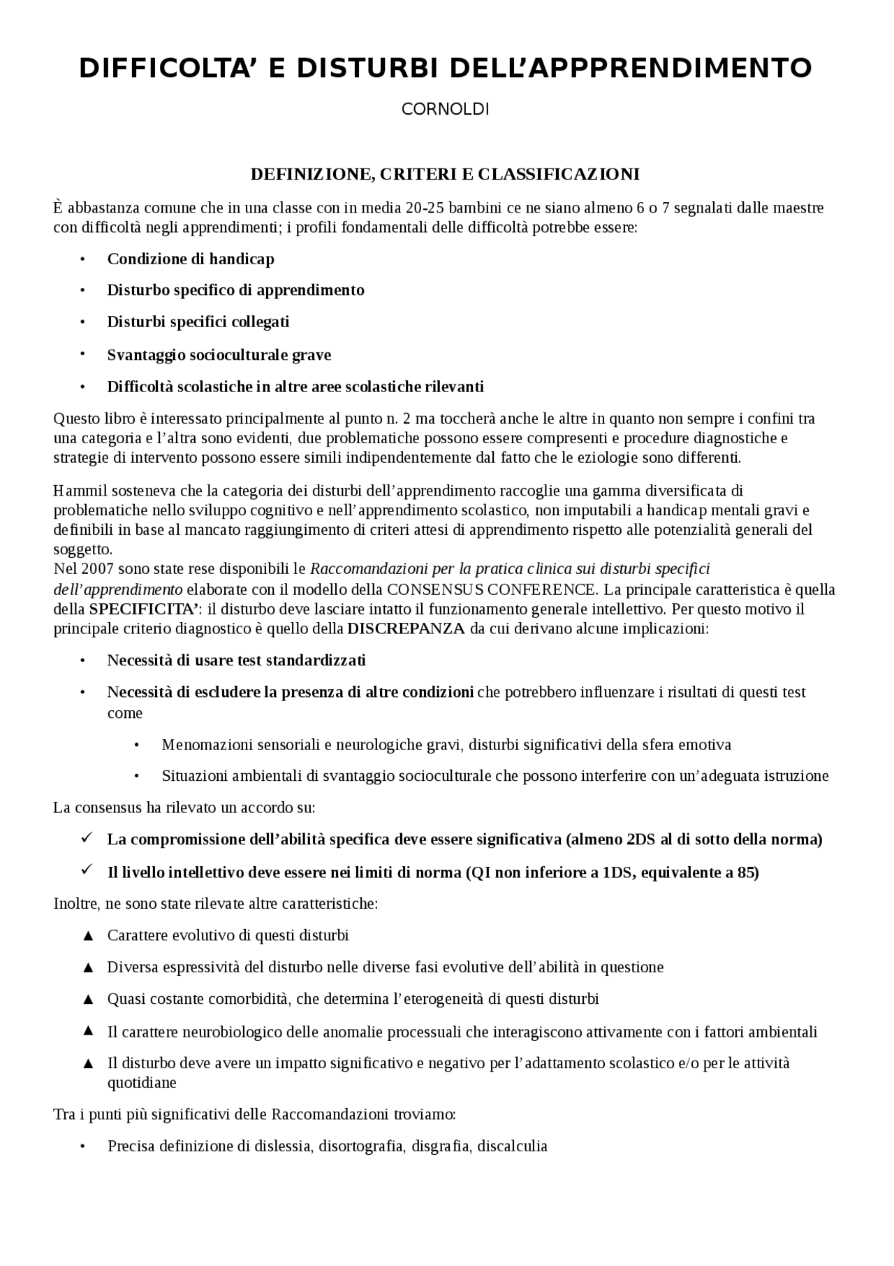 Difficoltà E Disturbi Dellapprendimento Cornoldi Docsity