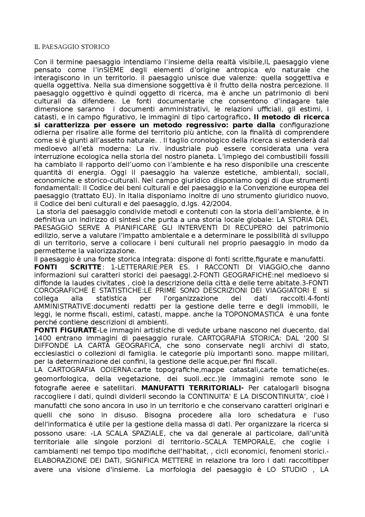 Il Paesaggio Storico Docsity