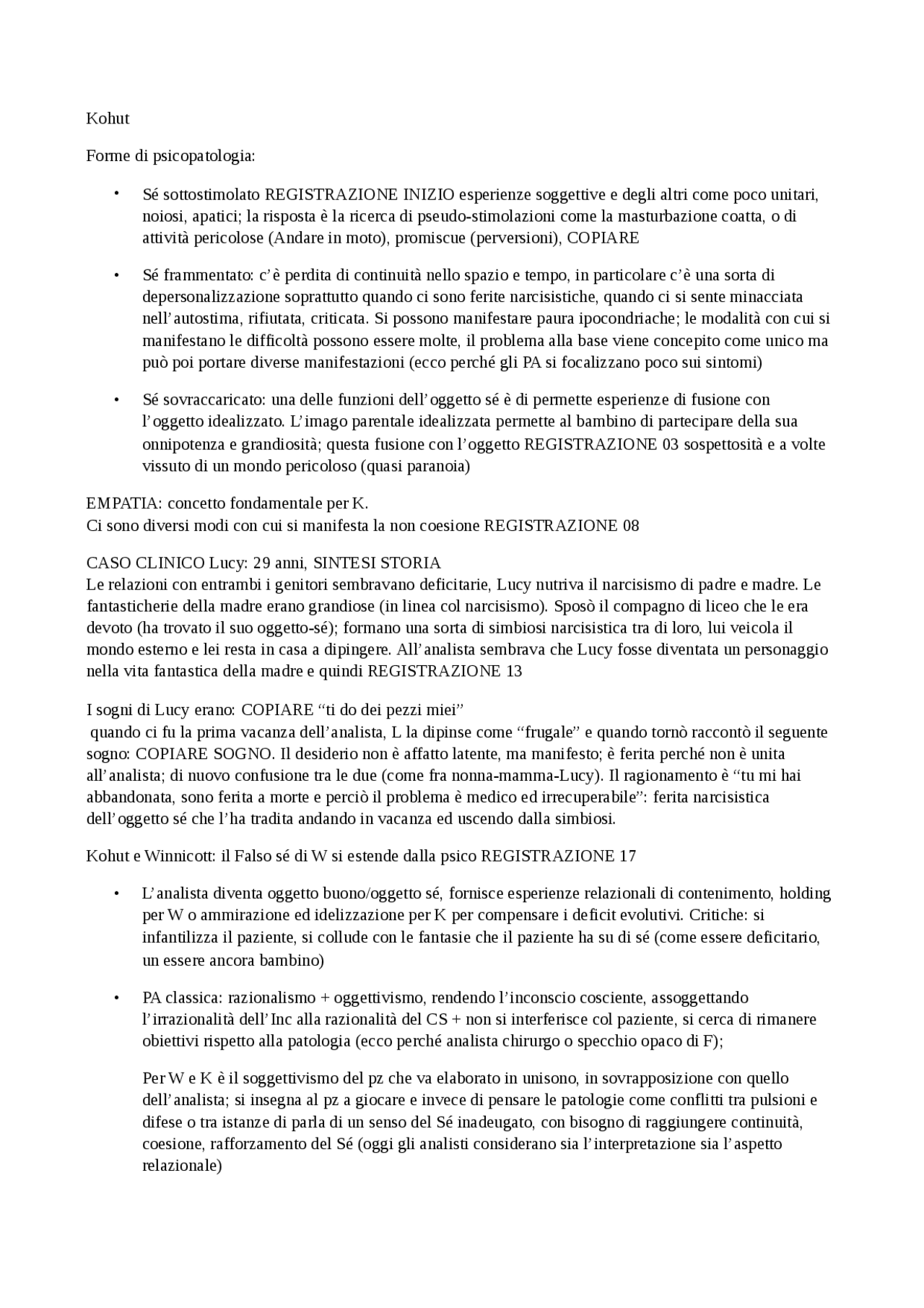 Appunti Lezione Su Kohut Docsity