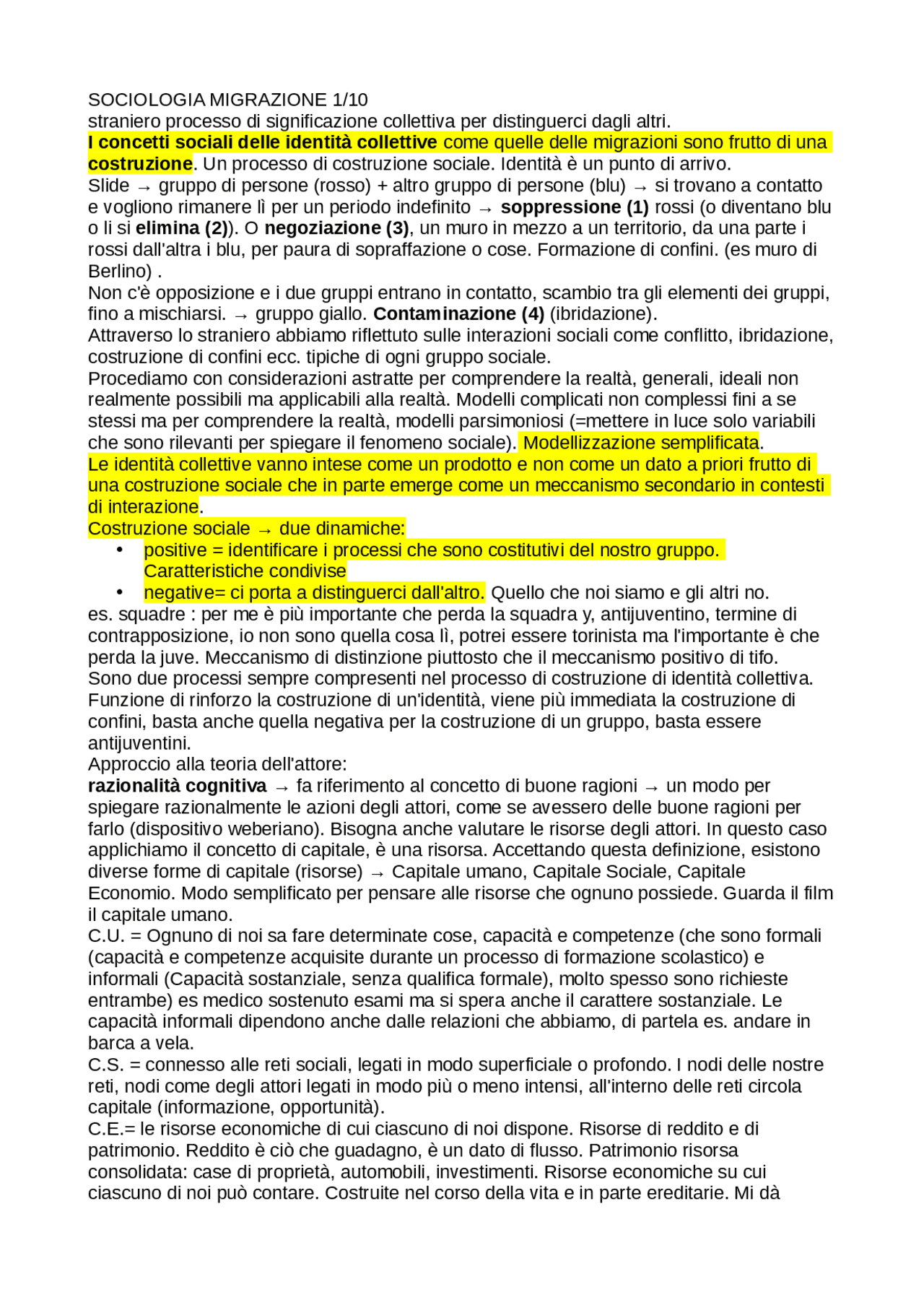 Appunti Sociologia Dei Processi Migratori 2018 2019 Docsity