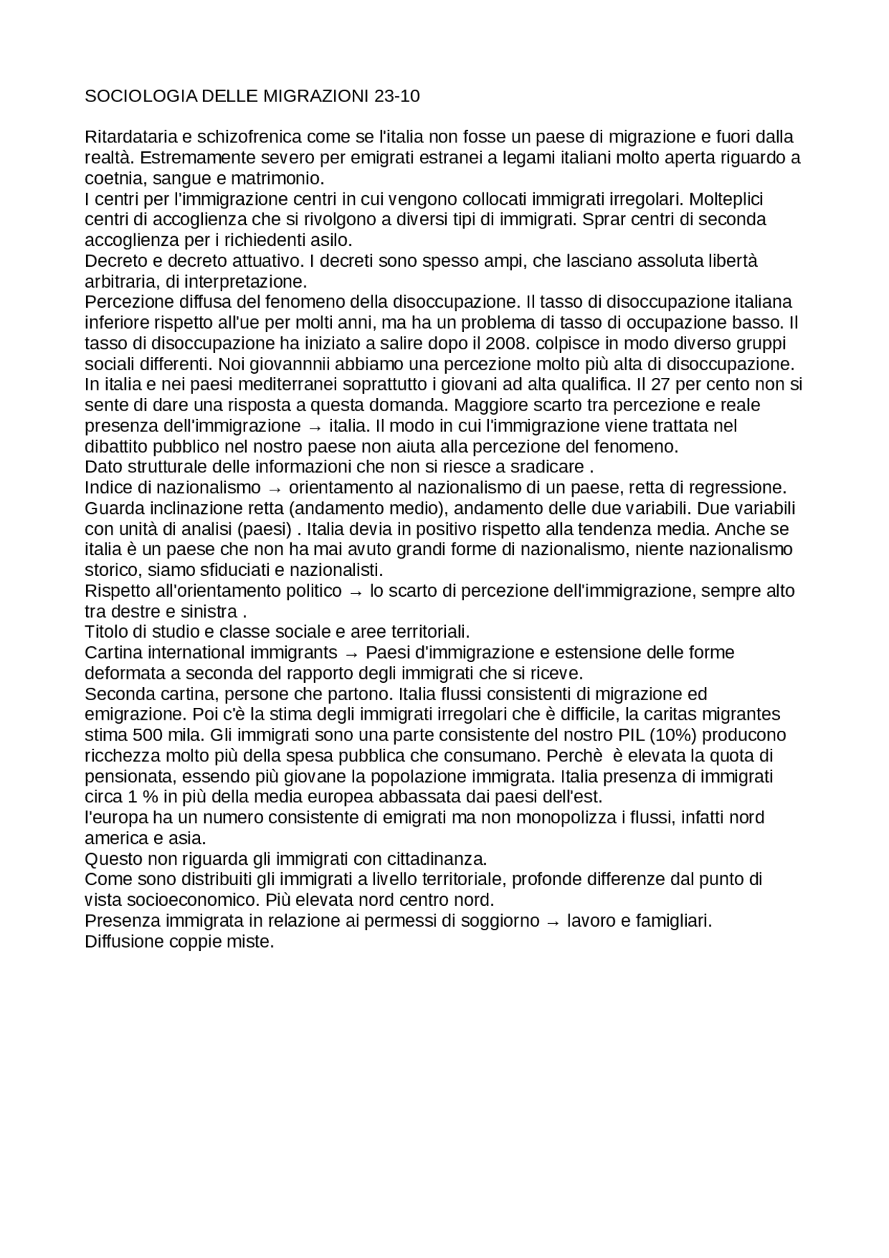 Appunti Sociologia Dei Processi Migratori Docsity