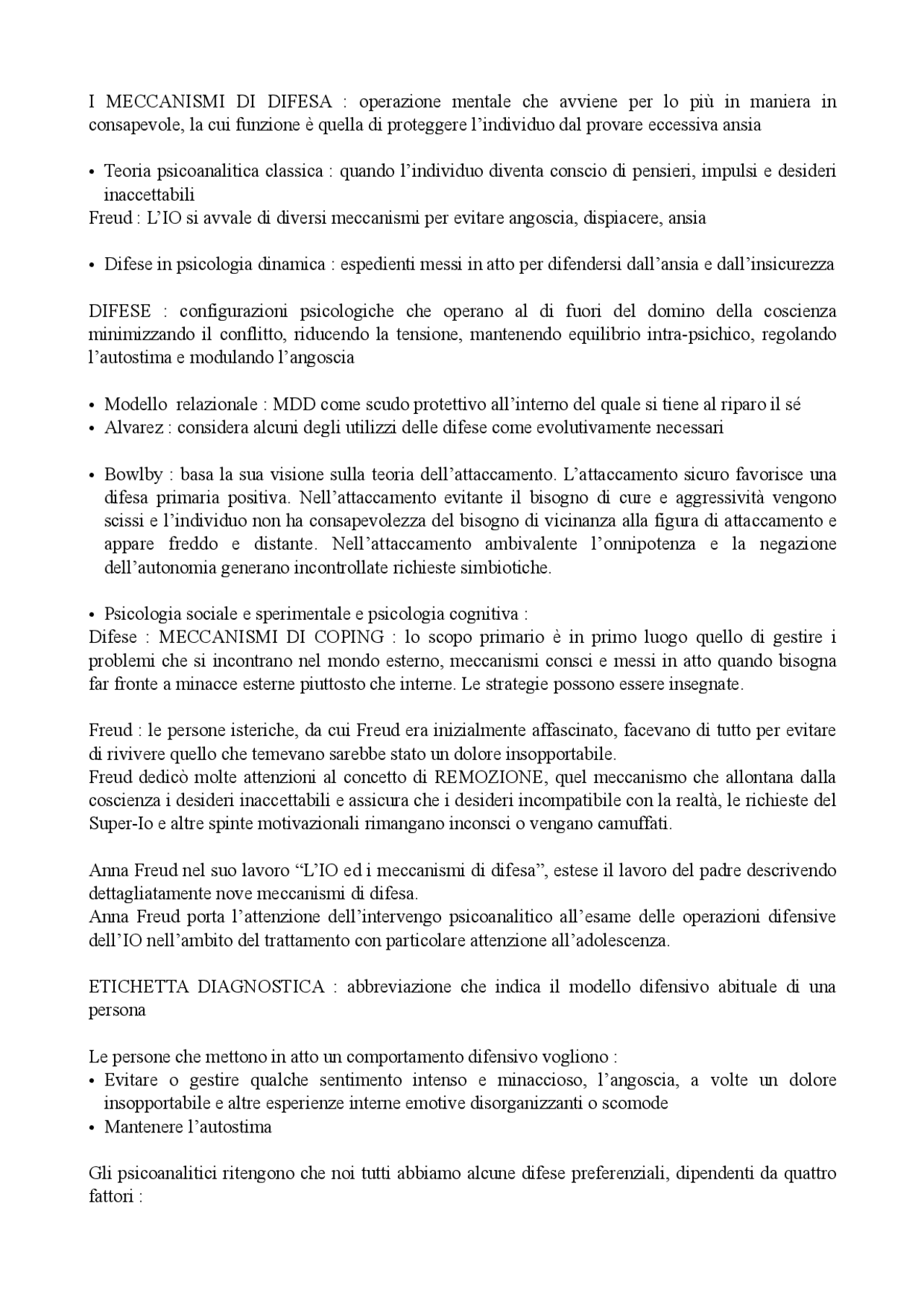 Meccanismi Di Difesa Docsity