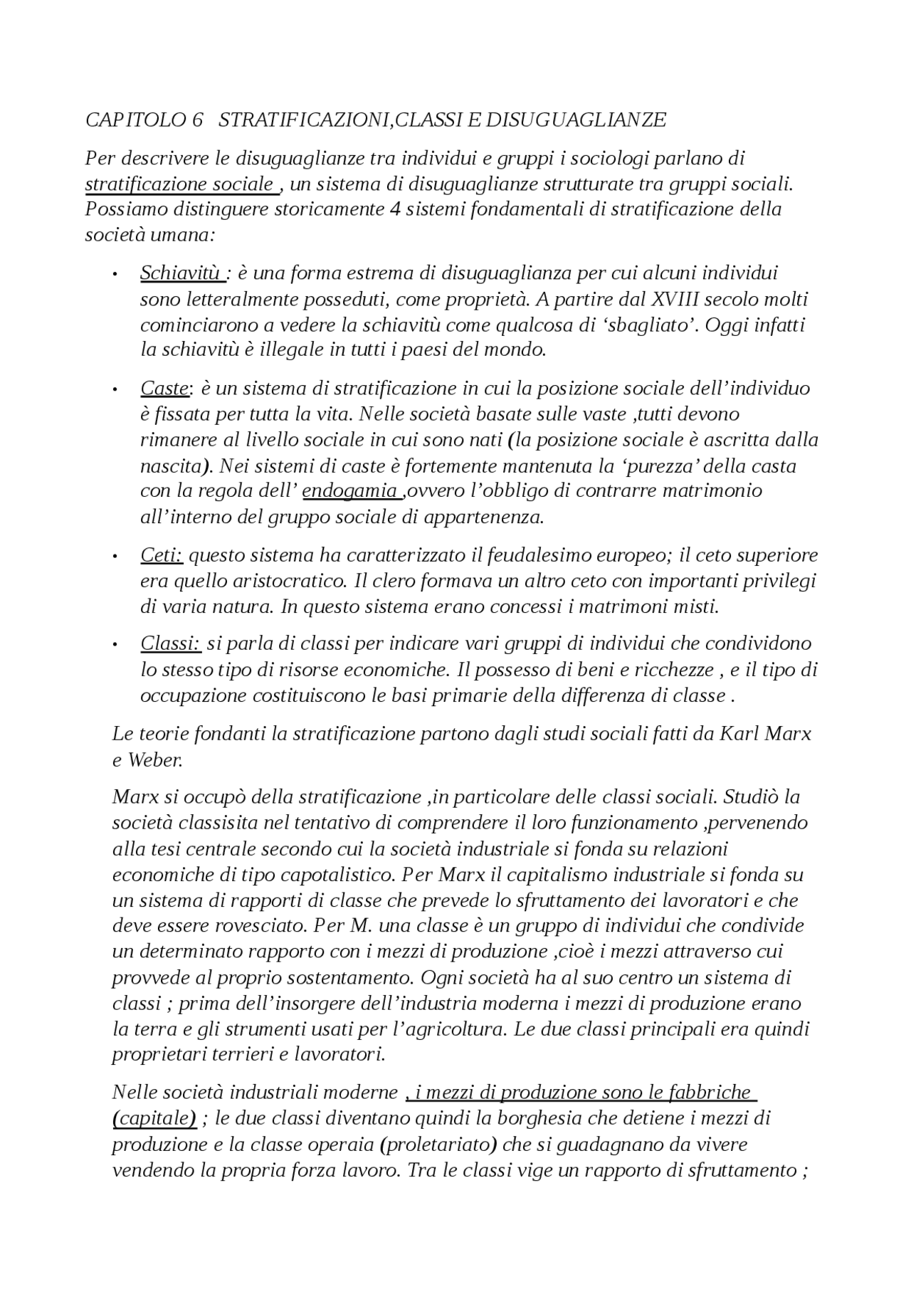 La Stratificazione Le Classi E Disuguaglianze Docsity