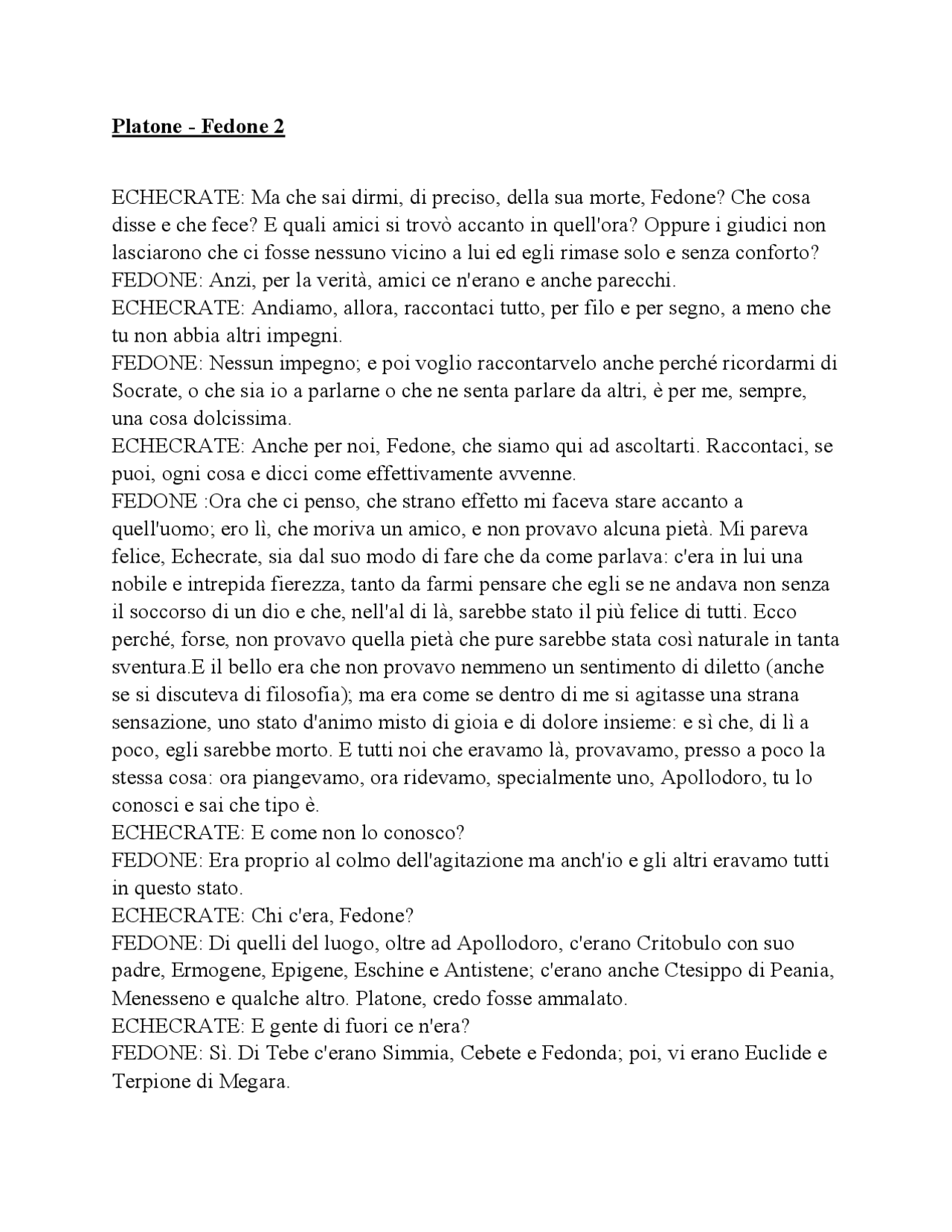 Platone - Fedone 2 - Docsity