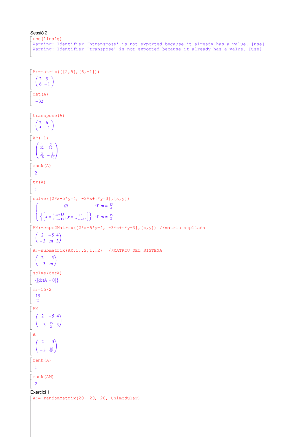 Matemàtiques Sessió 2 Matlab Docsity