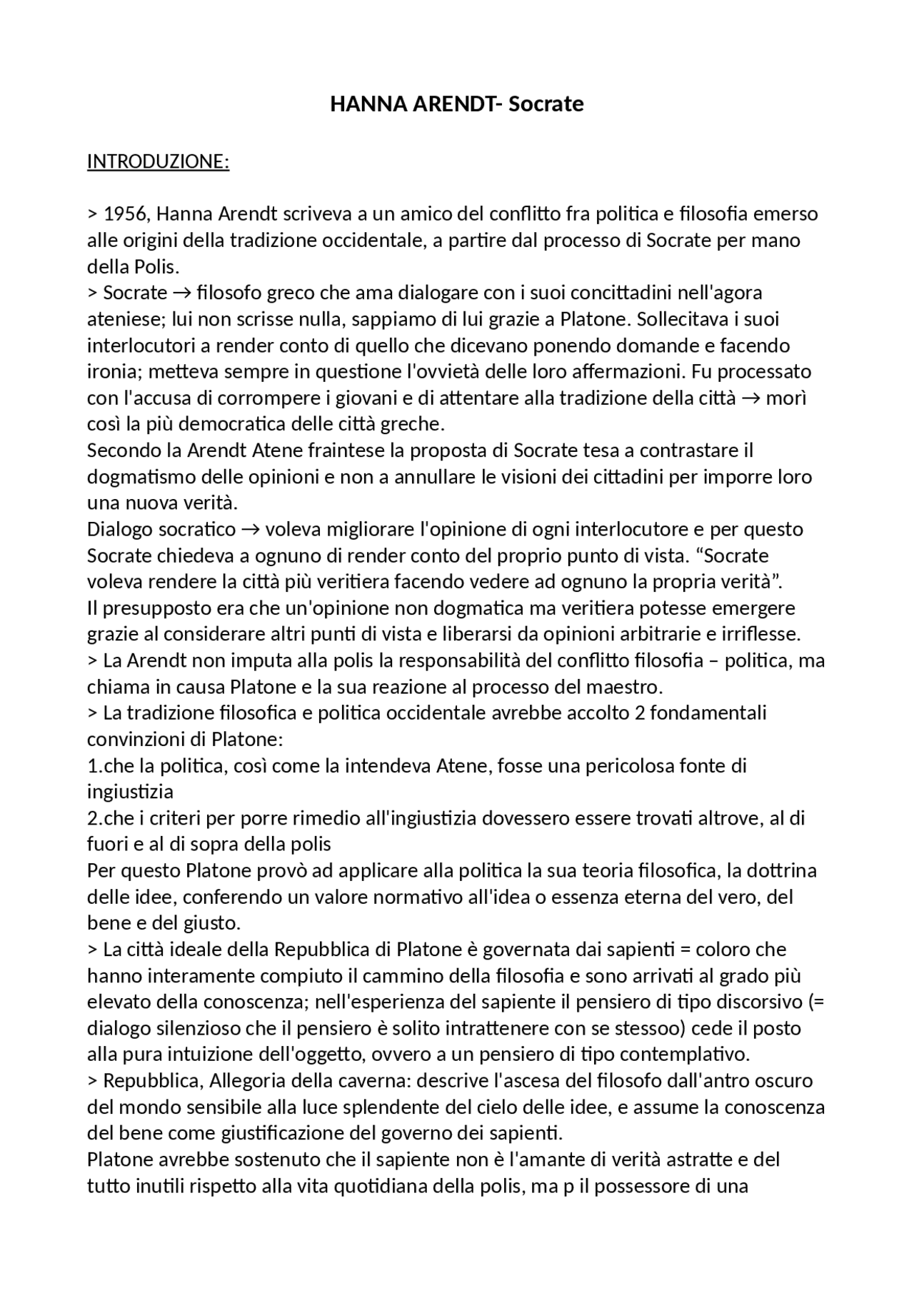 Hanna Arendt Riassunto Docsity