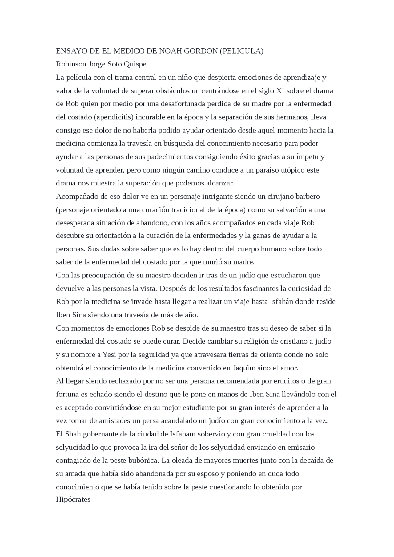 Ensayo De El Médico Docsity