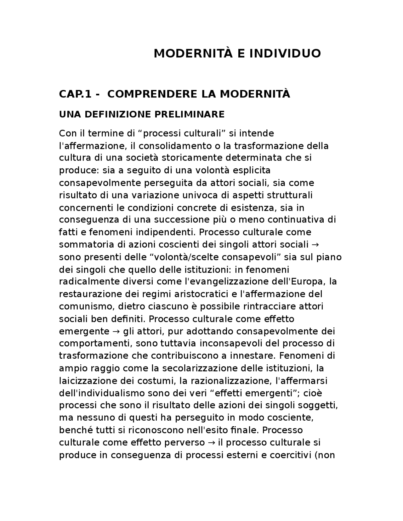 Riassunto Modernità E Individuo Docsity