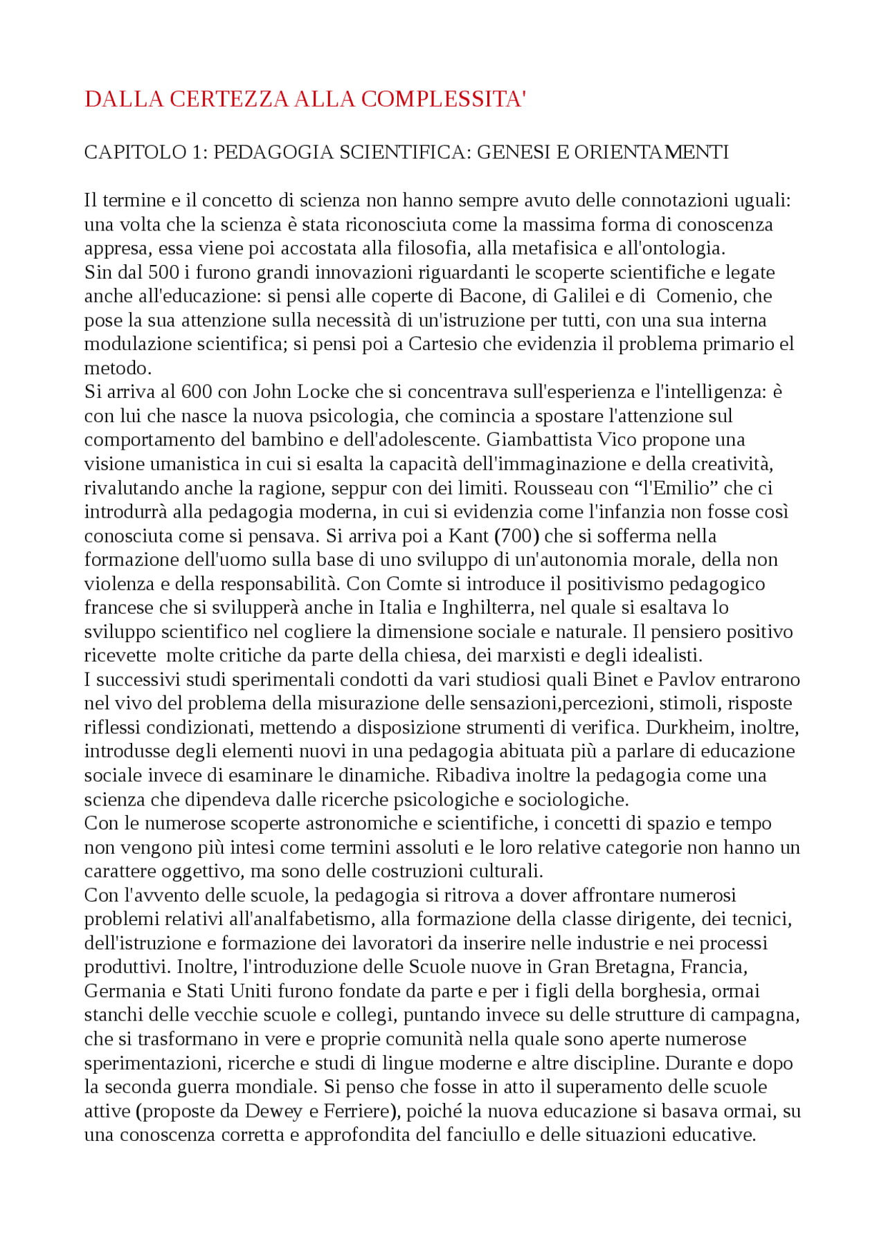 Dalla Certezza Ala Complessità Docsity