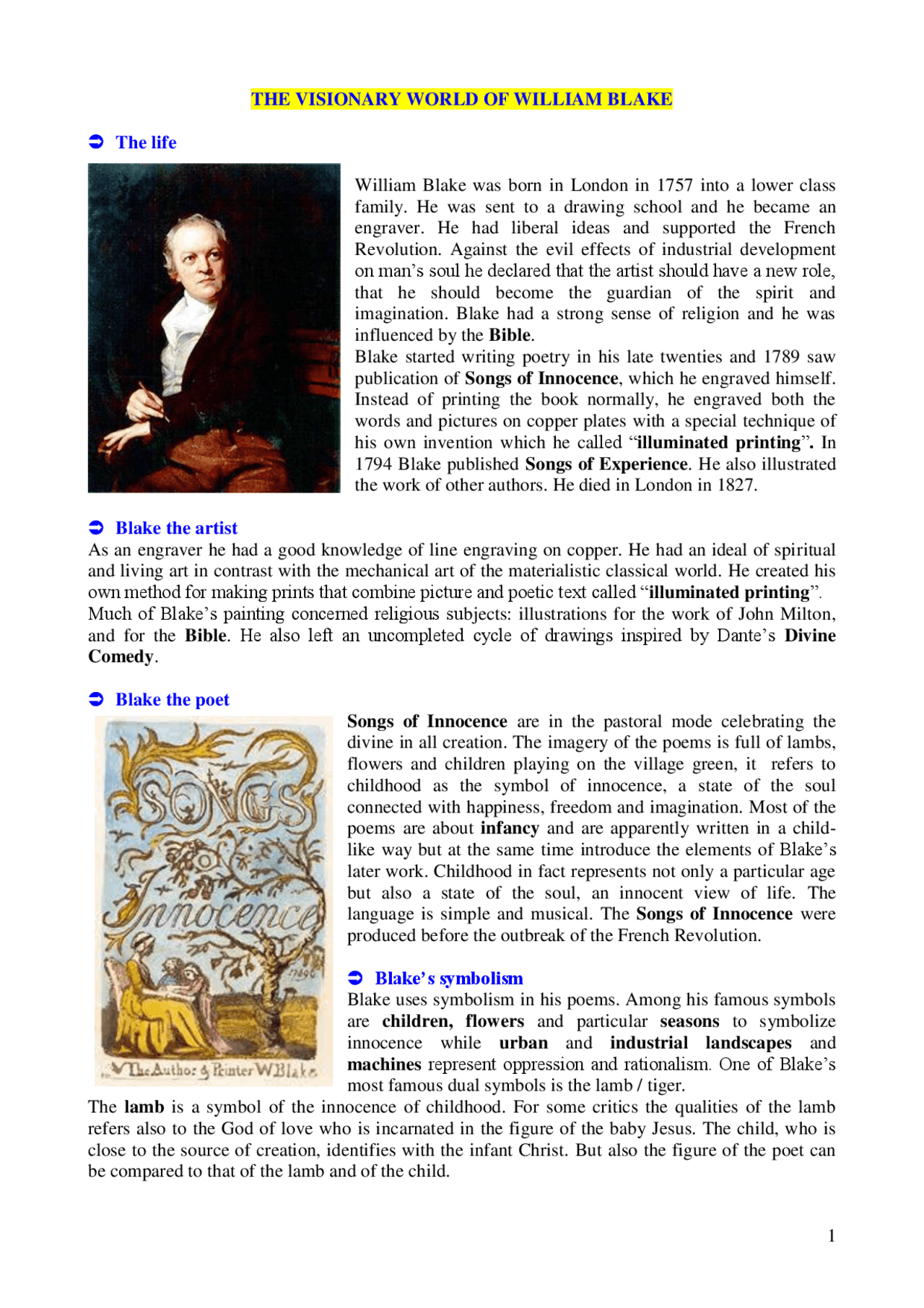 William Blake E Dante Docsity