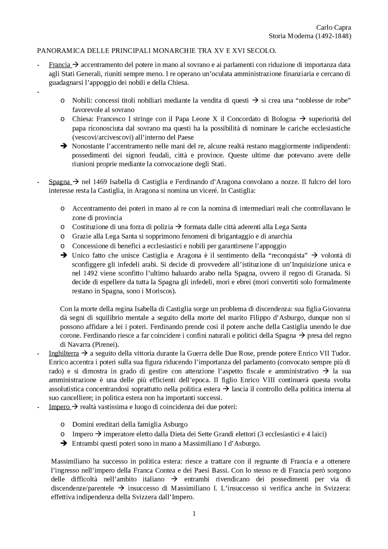 Carlo Capra, Storia Moderna - Docsity