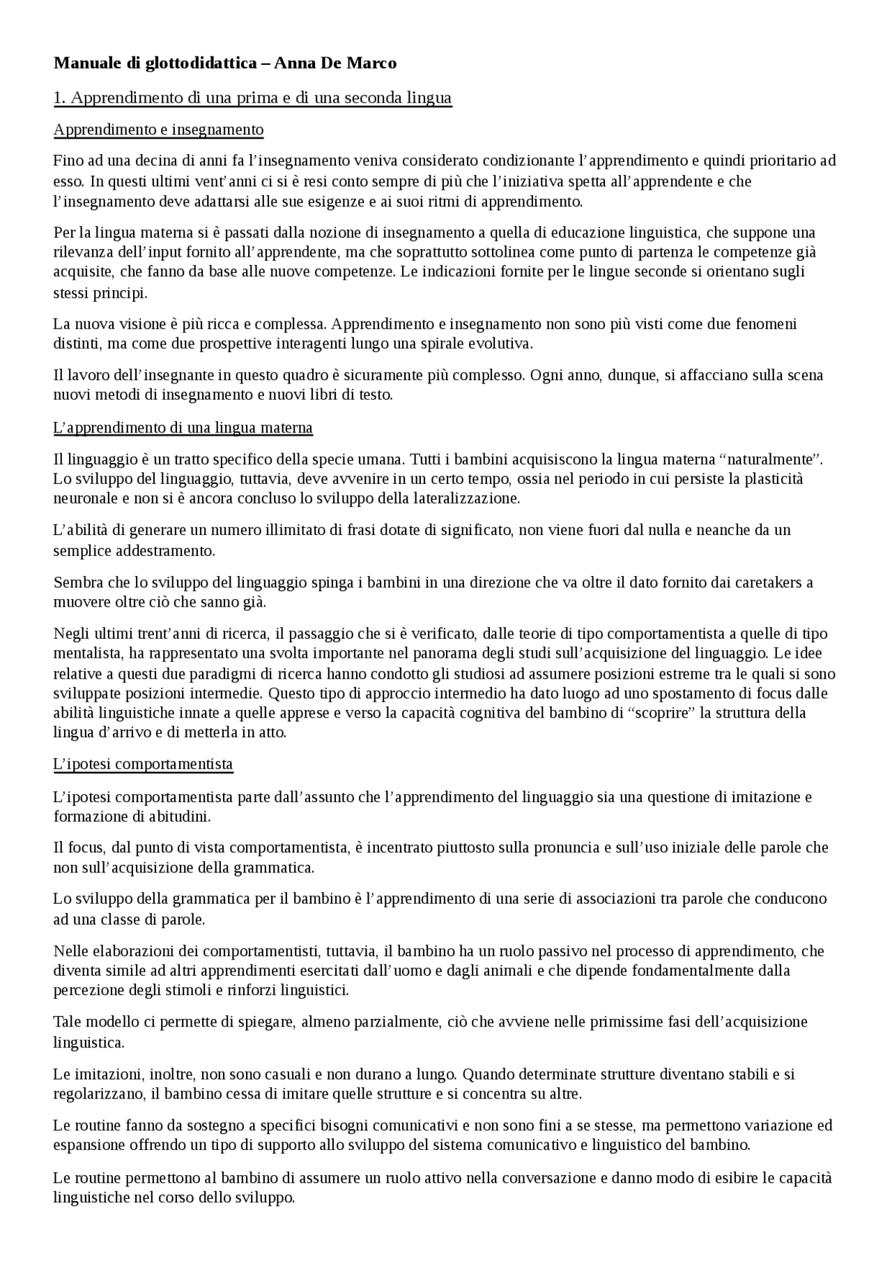 Manuale Di Glottodidattica Insegnare Una Lingua Straniera A Cura Di