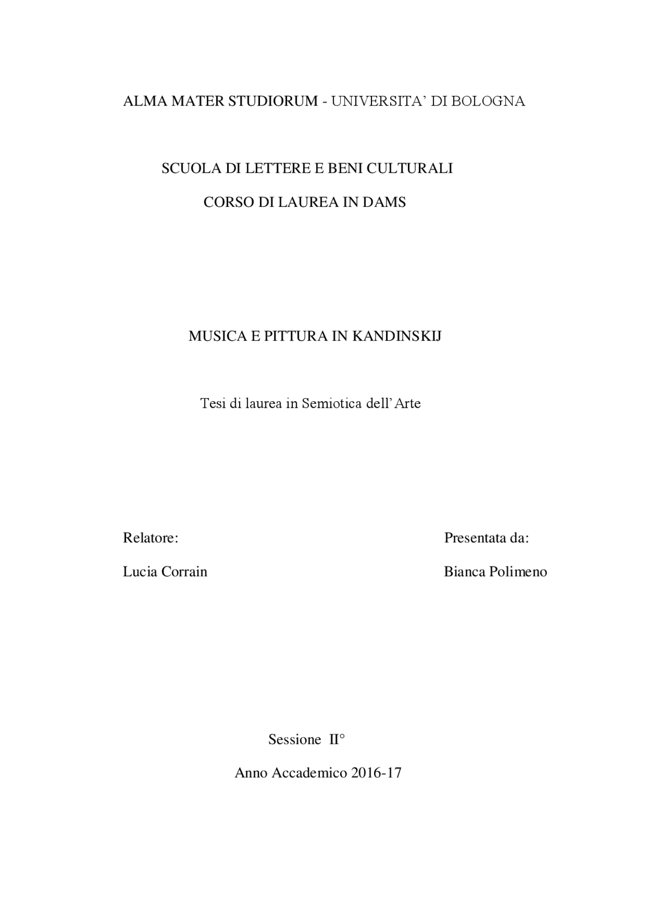 Tesi Di Laurea In Semiotica Musica E Pittura In Kandinskij Docsity