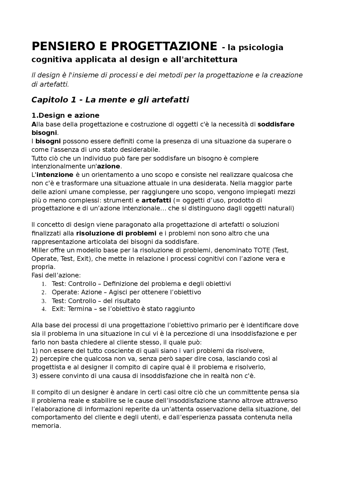 Riassunto Pensiero E Progettazione Docsity