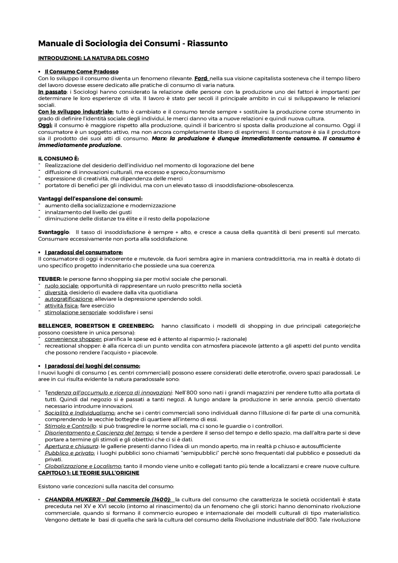 Manuale Di Sociologia Dei Consumi Codeluppi Riassunto Docsity