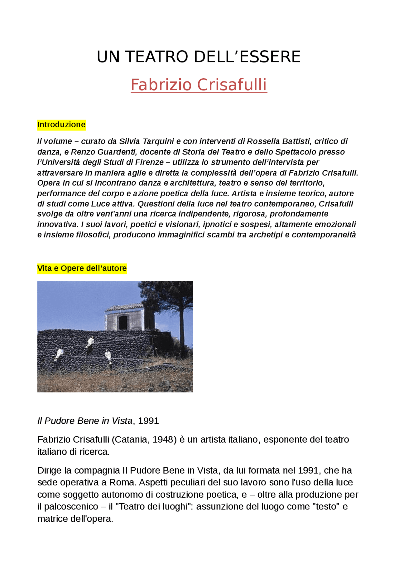 Un Teatro Dellessere Fabrizio Crisafulli Docsity